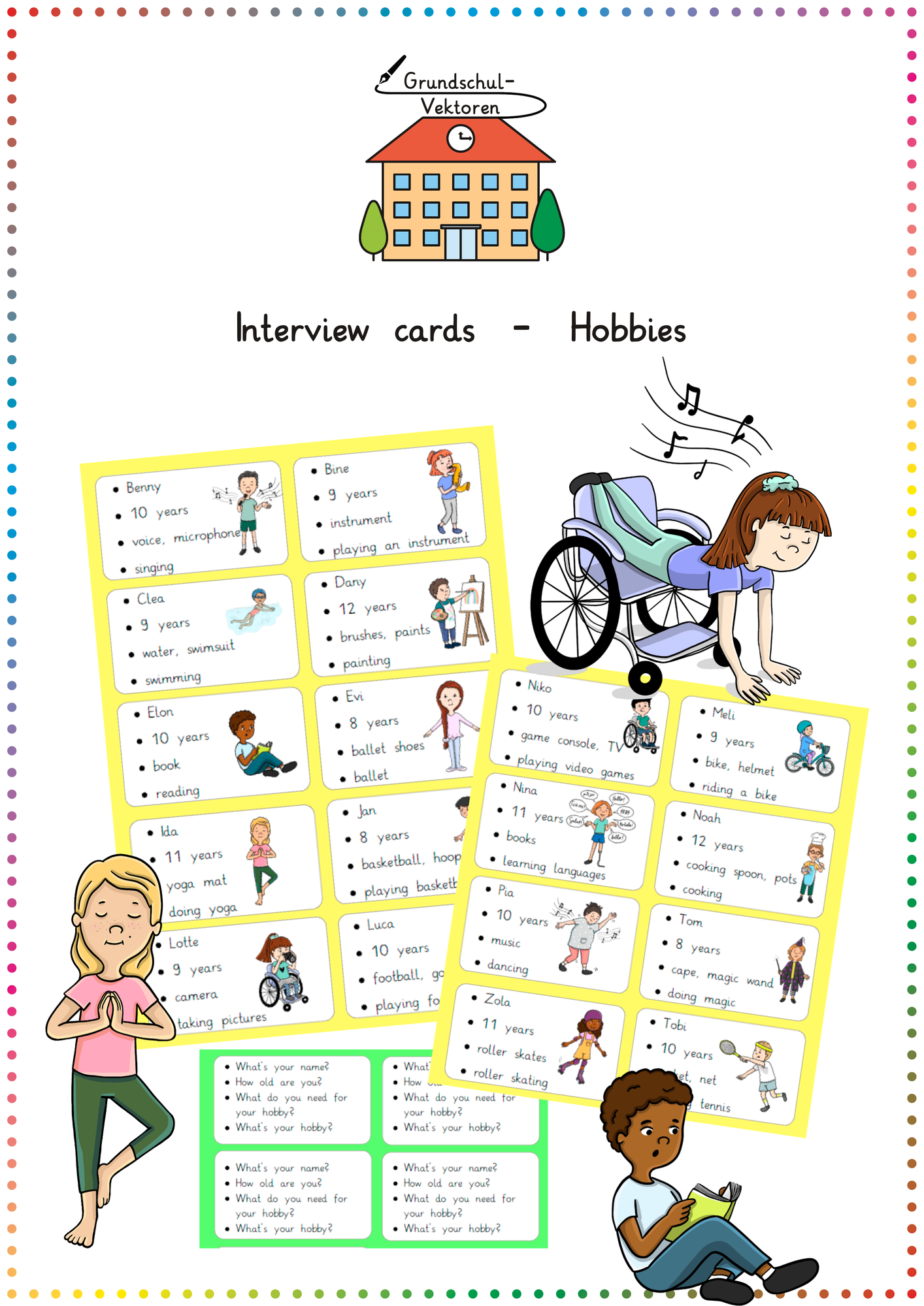 Hobbies: Interview Cards (Speaking Activity) - Englisch - Kl. 2/3 ...