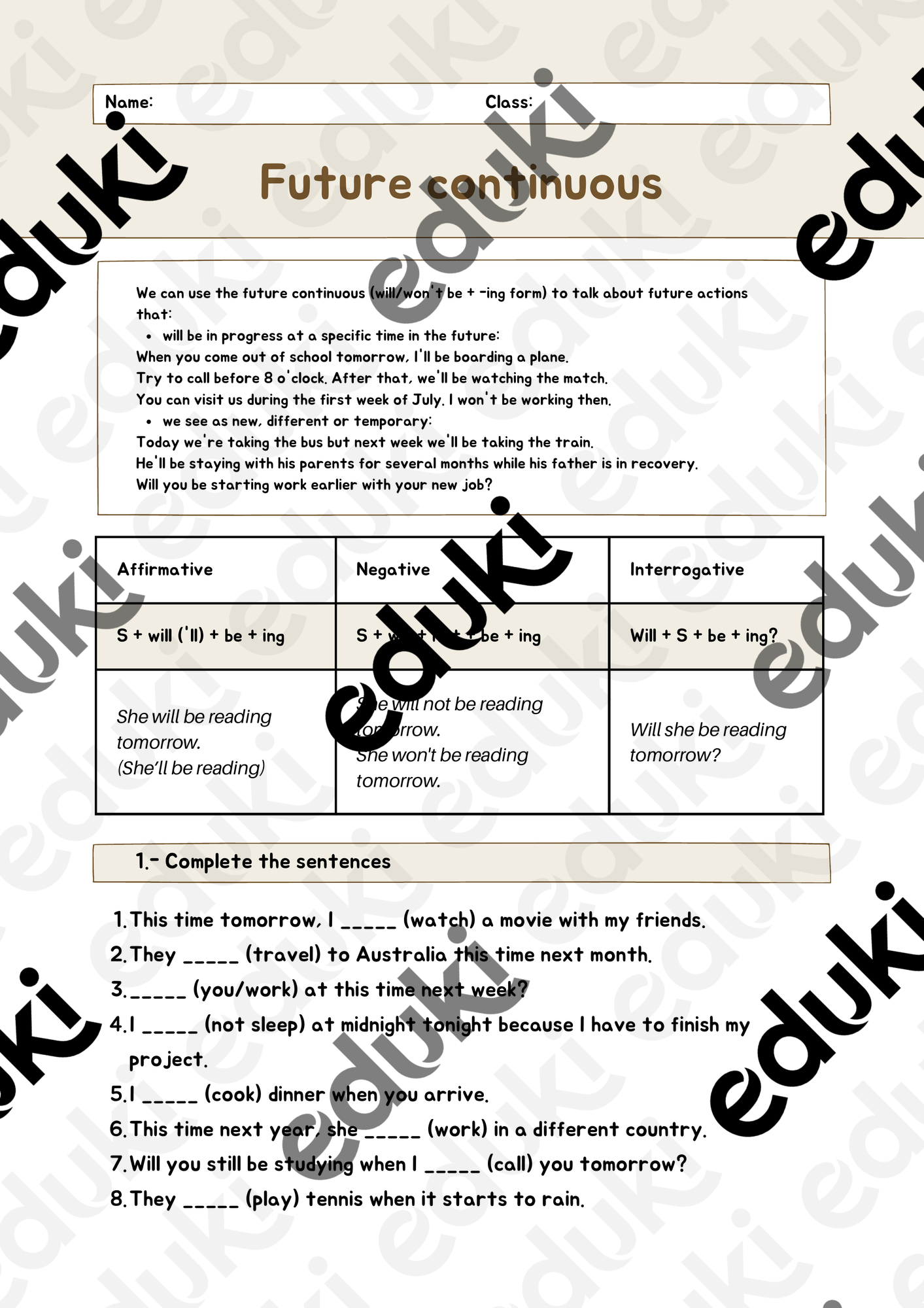 Future continuous worksheet - material de la siguiente asignatura ...