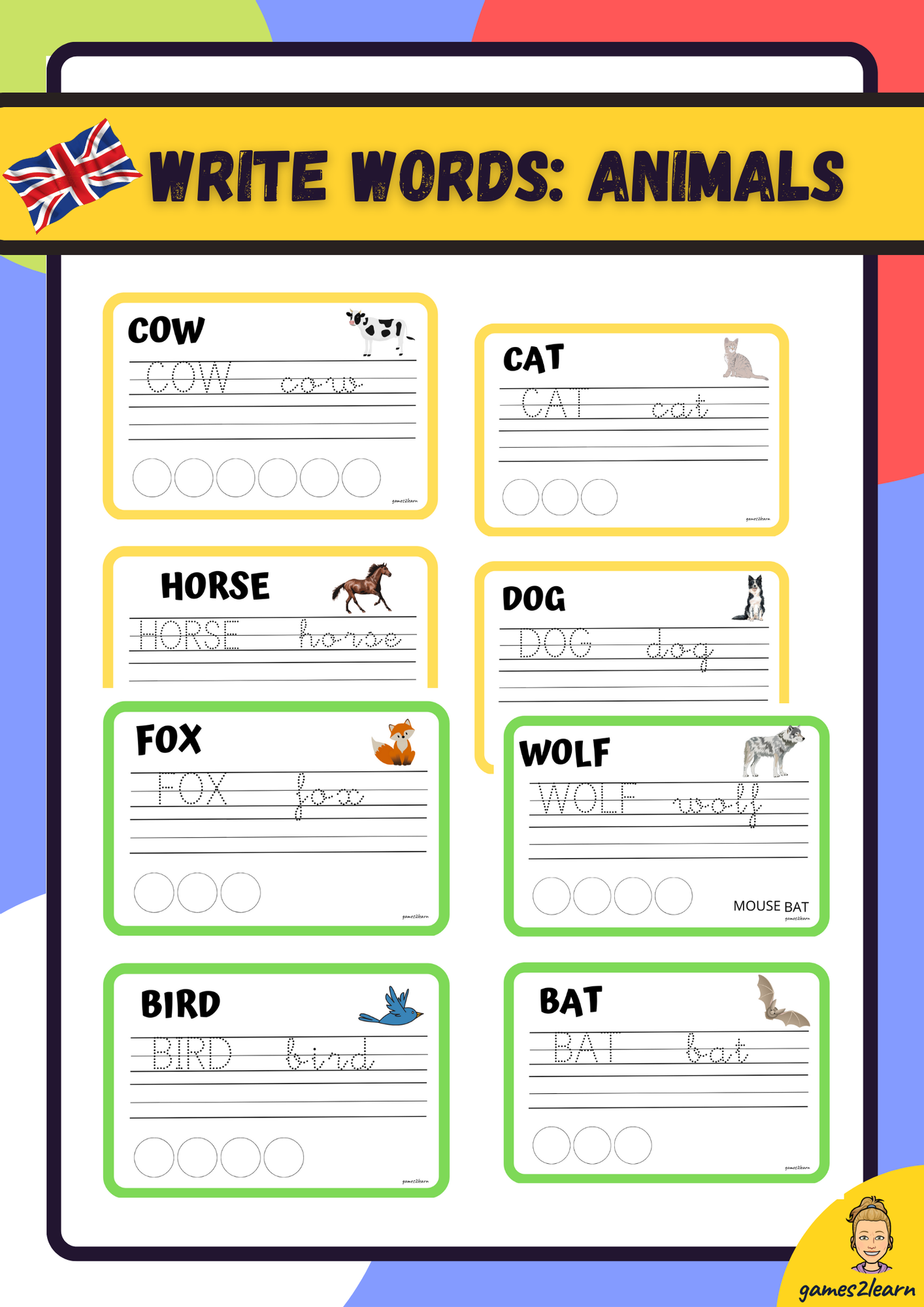 write words: animals - material de la siguiente asignatura Inglés / English