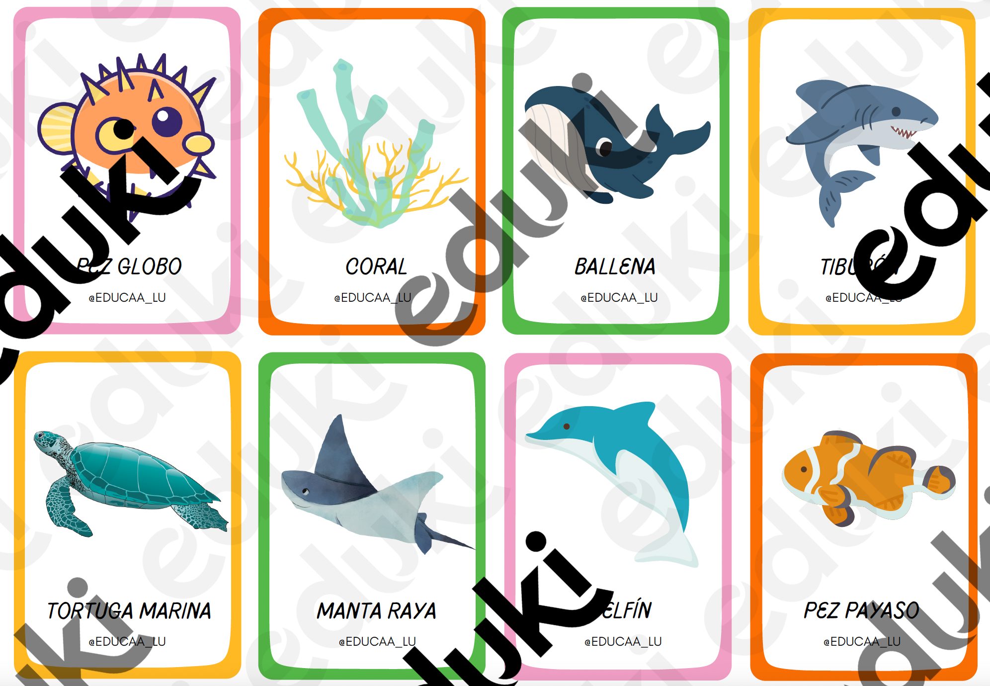 FLASHCARDS ANIMALES MARINOS - material de la siguiente asignatura ...