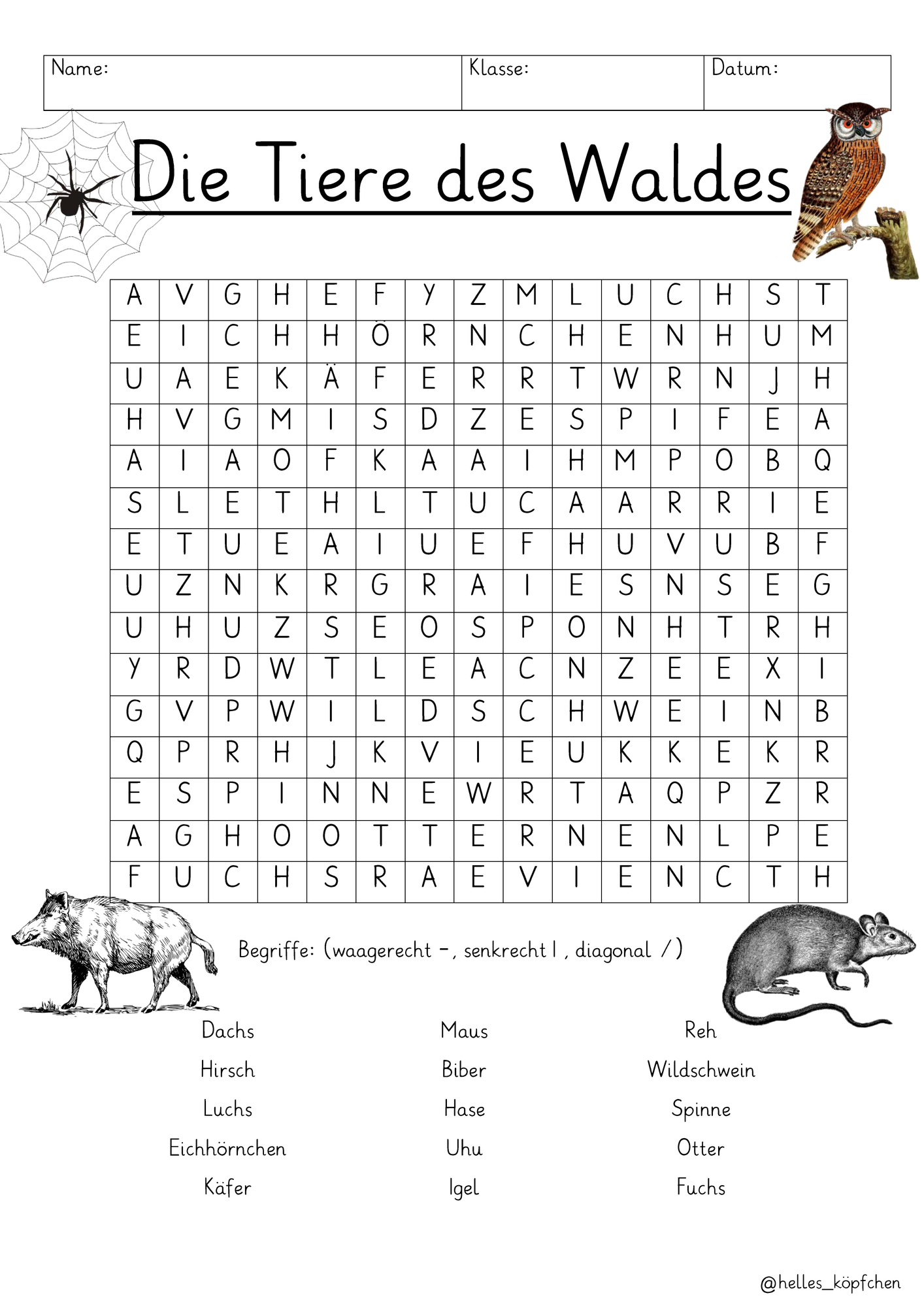 Tiere des Waldes Suchsel Buchstabengitter 4 Versionen Sachunterricht ...