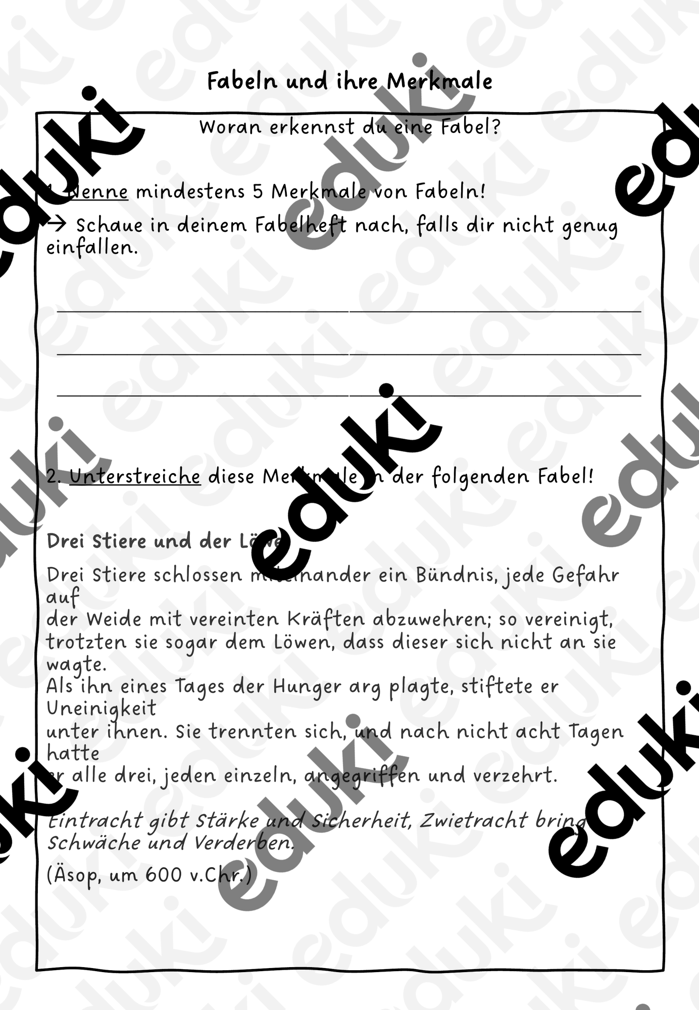 Fabeln Arbeitsblätter – Unterrichtsmaterial im Fach Deutsch