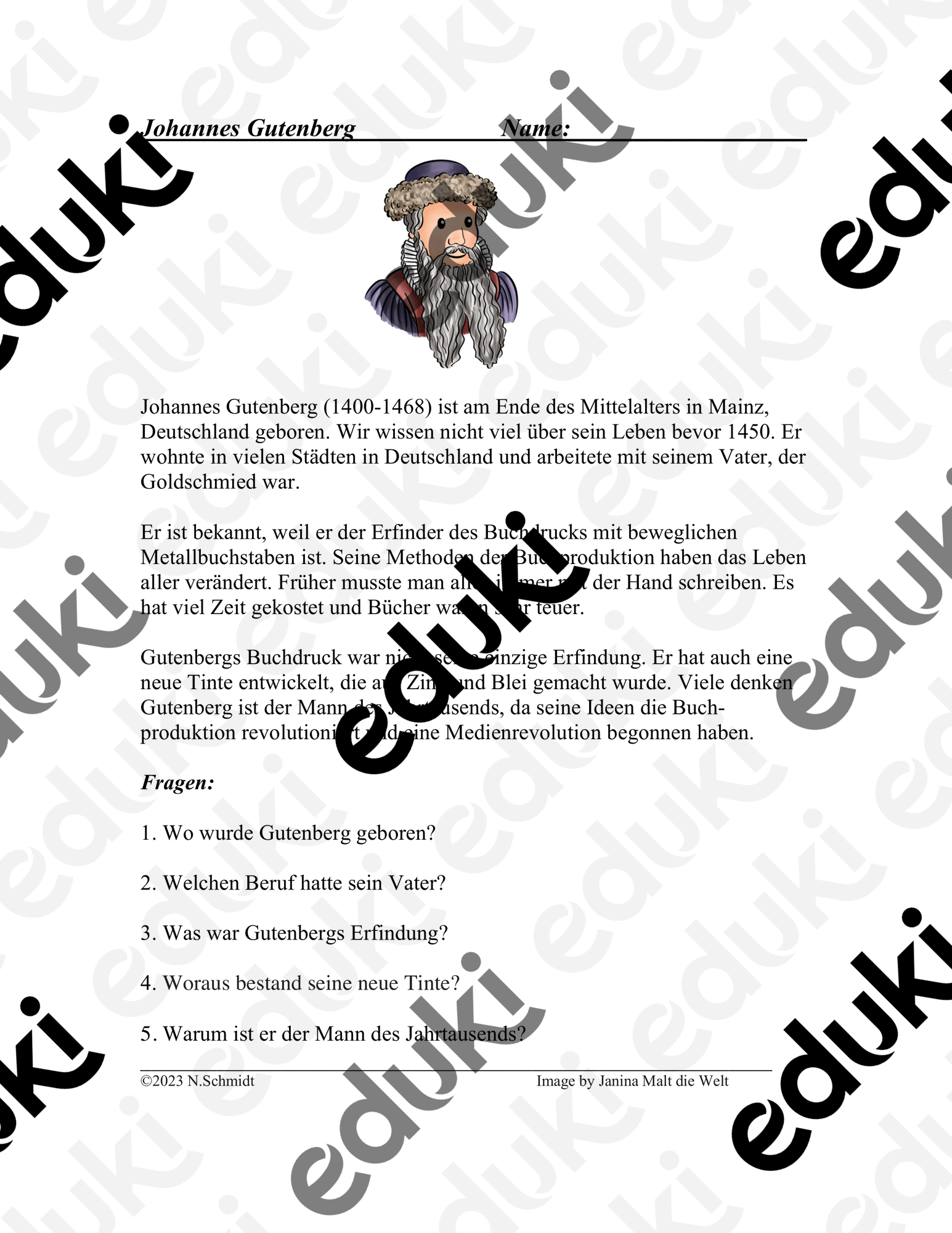 Johannes Gutenberg Biografie (DaF/DaZ) – Unterrichtsmaterial im Fach ...
