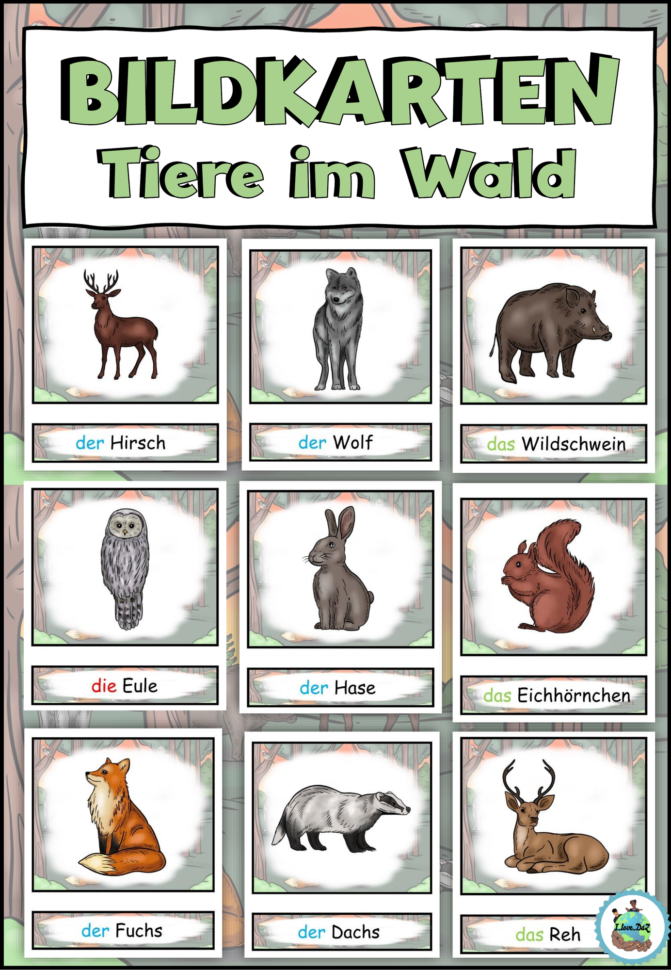 Bildkarten und Wortkarten "Tiere im Wald" DaZ / DaF / Deutsch ...