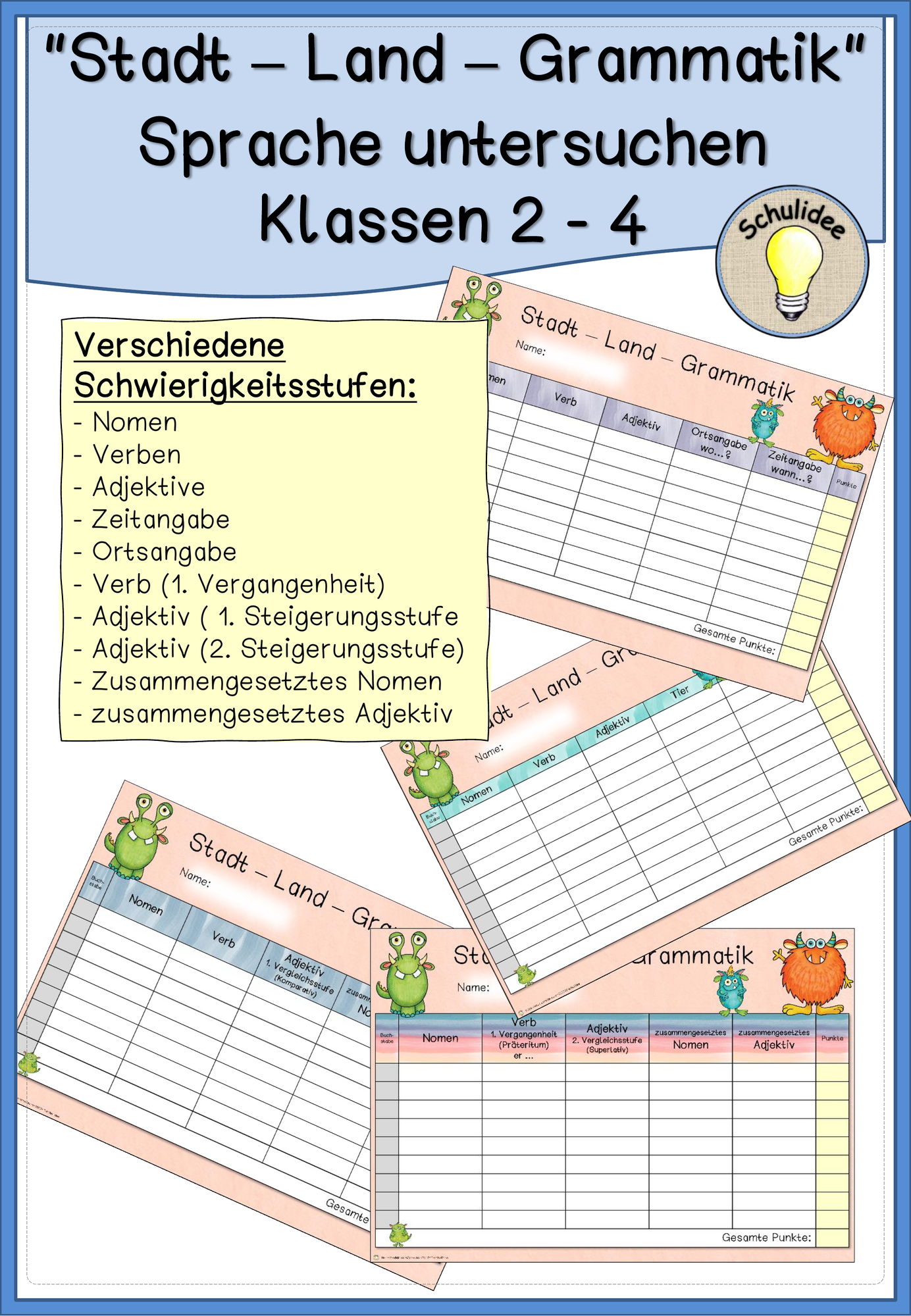 Stadt-Land-Fluss-Spiel, Sprache untersuchen, Grammatik ...