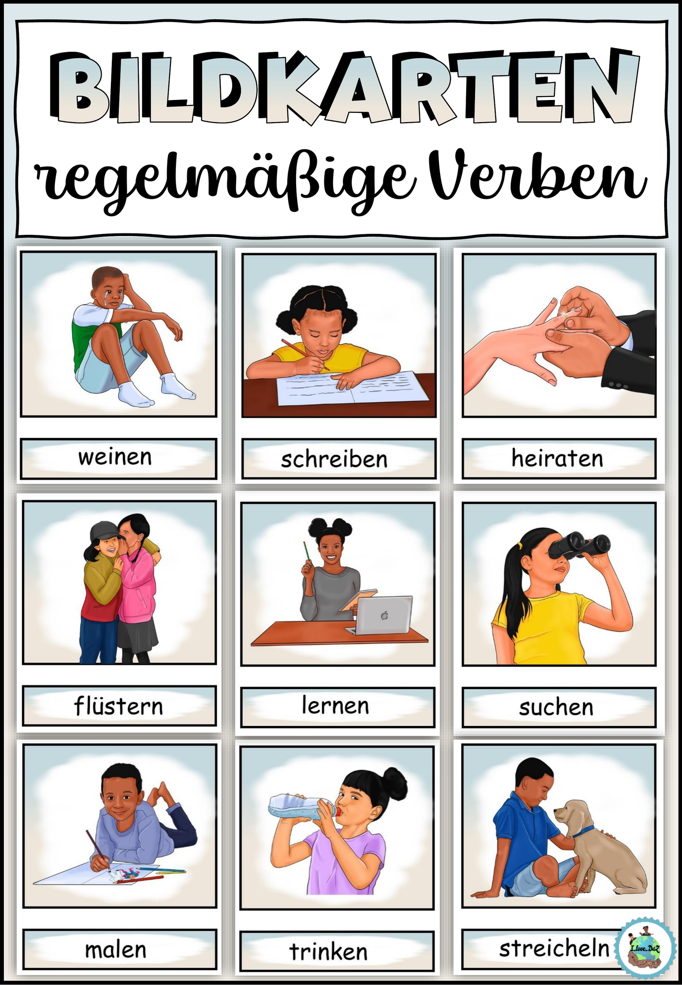 Bildkarten und Worten - 34 regelmäßige Verben - DaZ / DaF / Deutsch ...