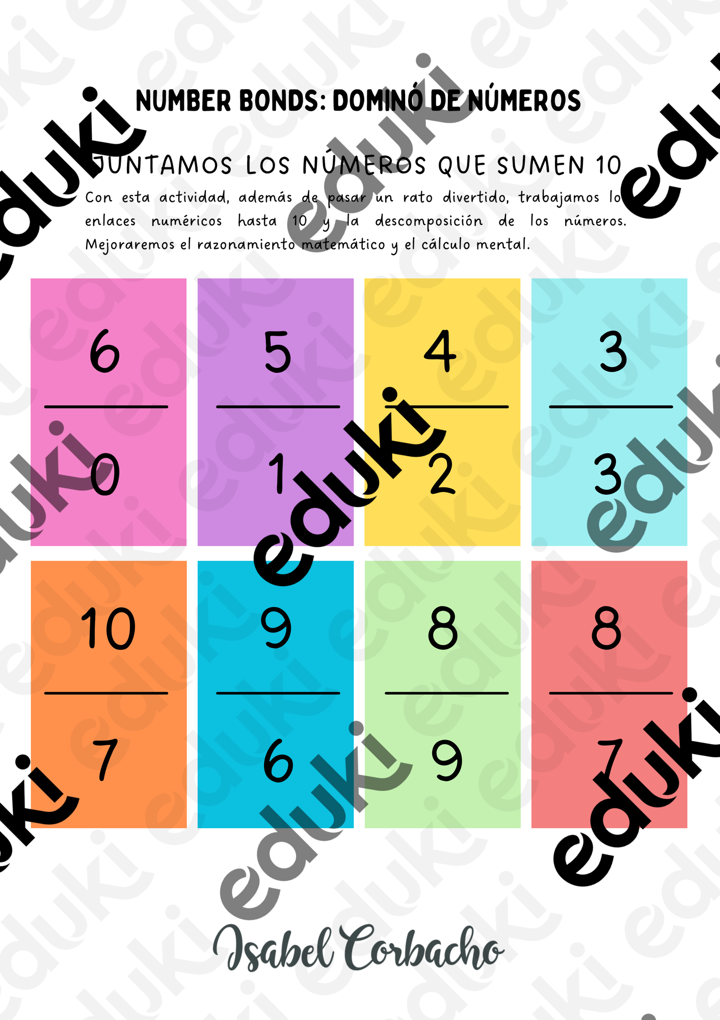 DOMINÓ DE NÚMEROS ¡NUMBER BONDS! - material de la siguiente asignatura ...