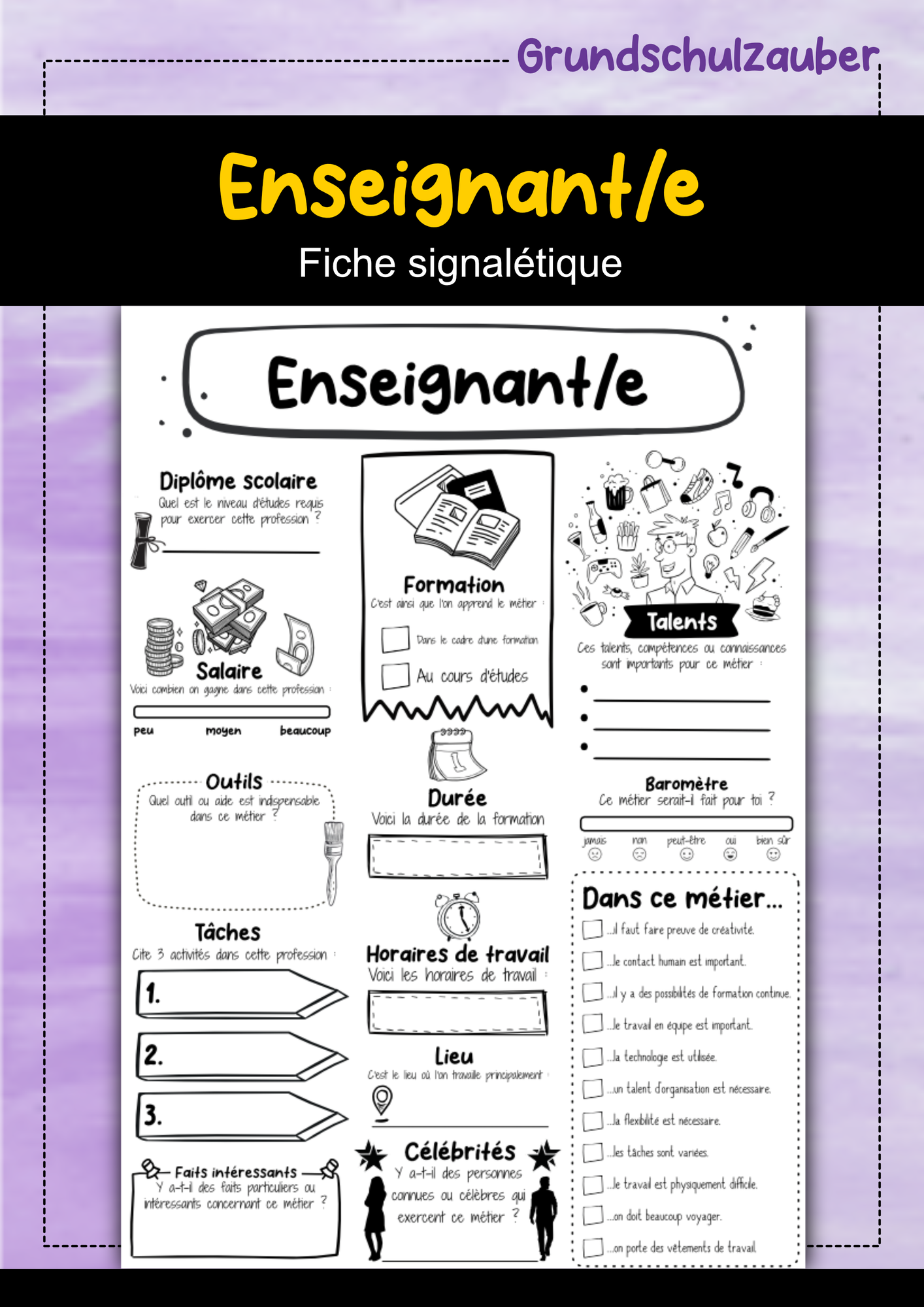 Enseignant/e Fiche signalétique (français) – Unterrichtsmaterial im ...