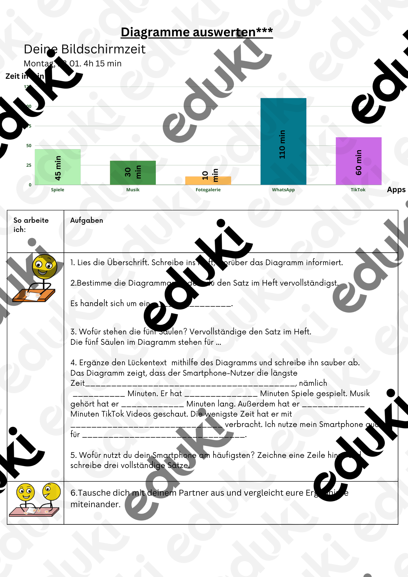 Diagramme schrittweise auswerten – Unterrichtsmaterial im Fach Deutsch