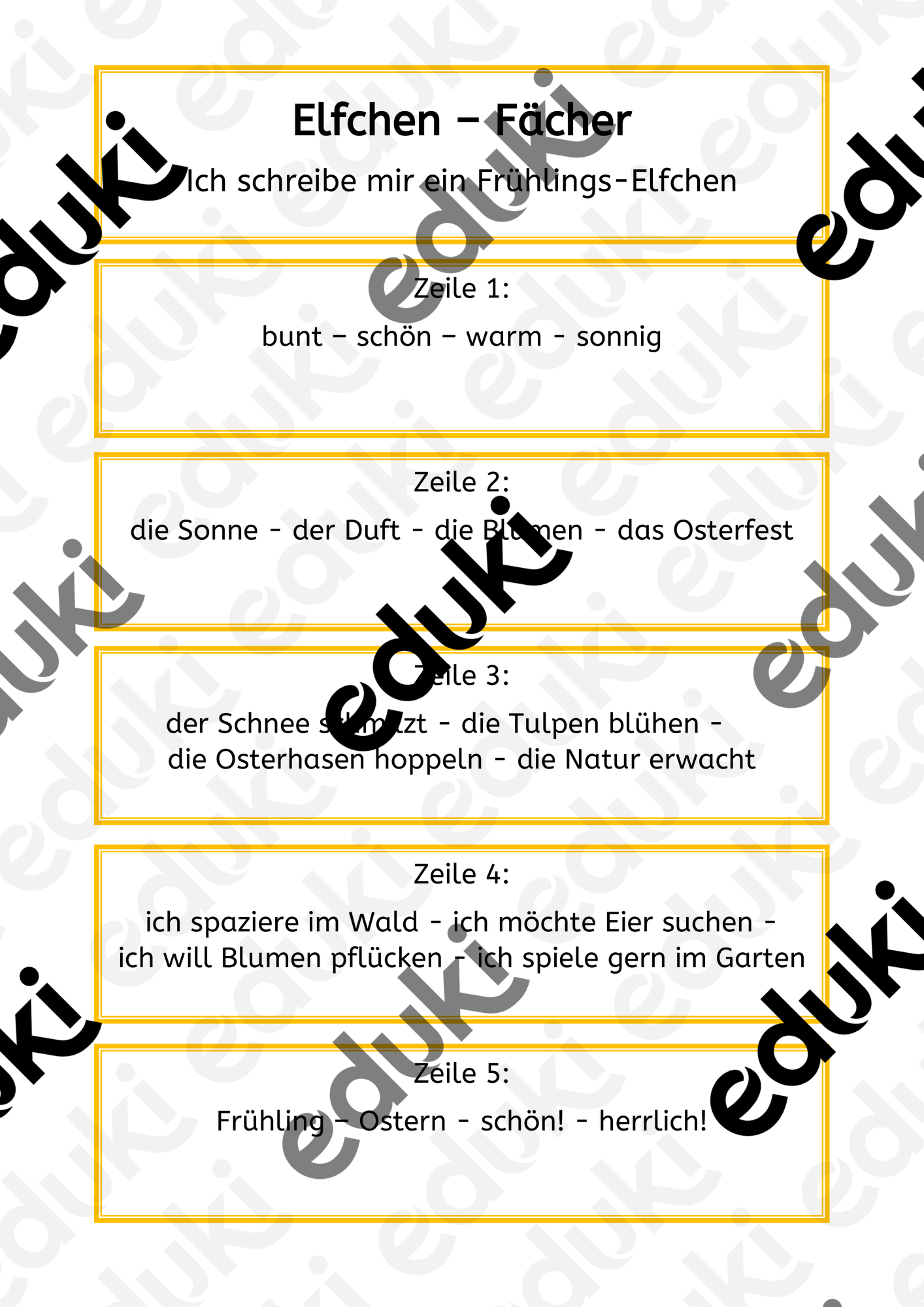 Elfchen-Fächer Frühling – Unterrichtsmaterial im Fach Deutsch