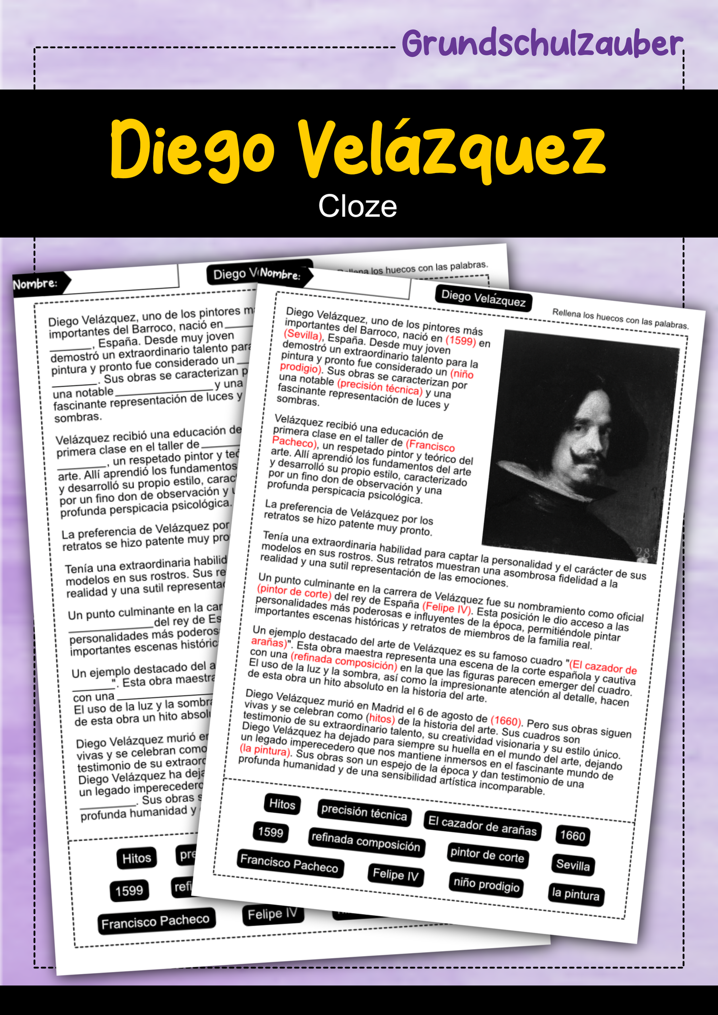 Diego Velázquez Cloze con solución (español) – Unterrichtsmaterial in ...