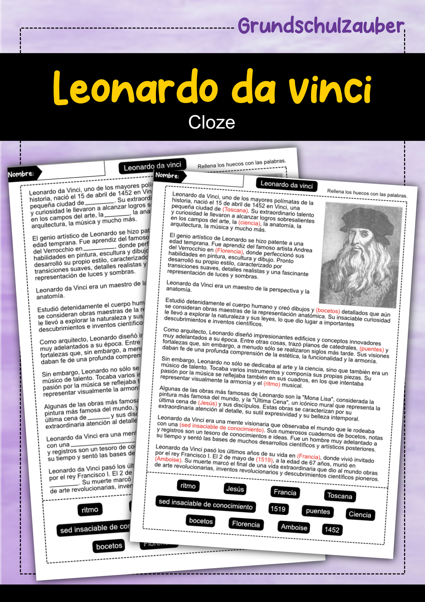 Leonardo da Vinci Cloze con solución (español) – Unterrichtsmaterial in ...