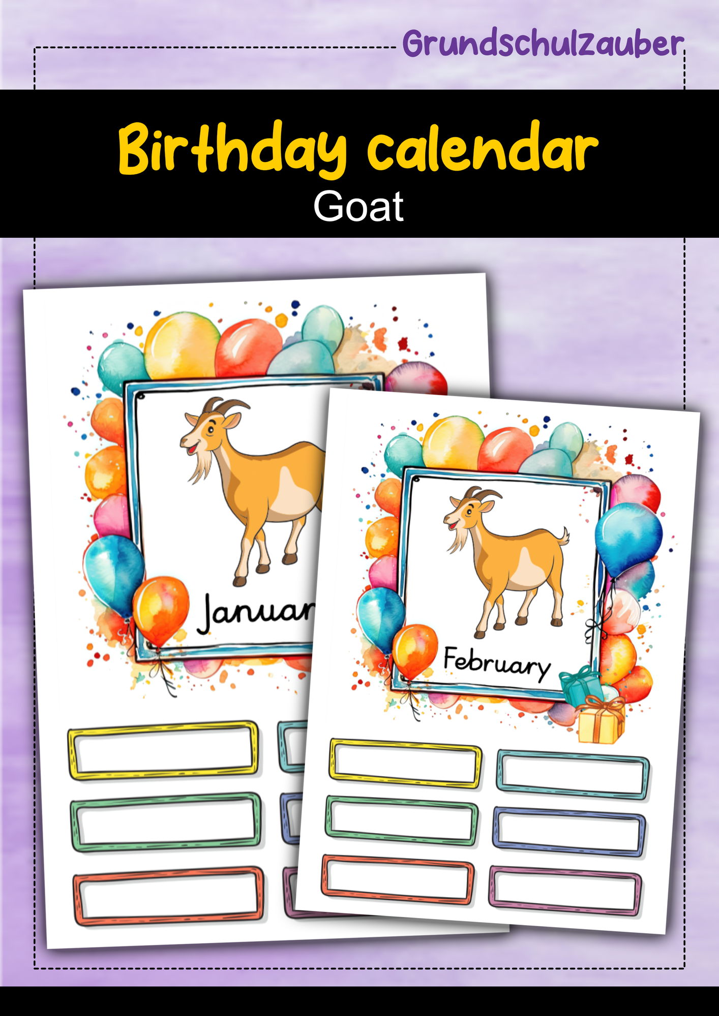Birthday calendar Goat - Space for 6 names (English ...