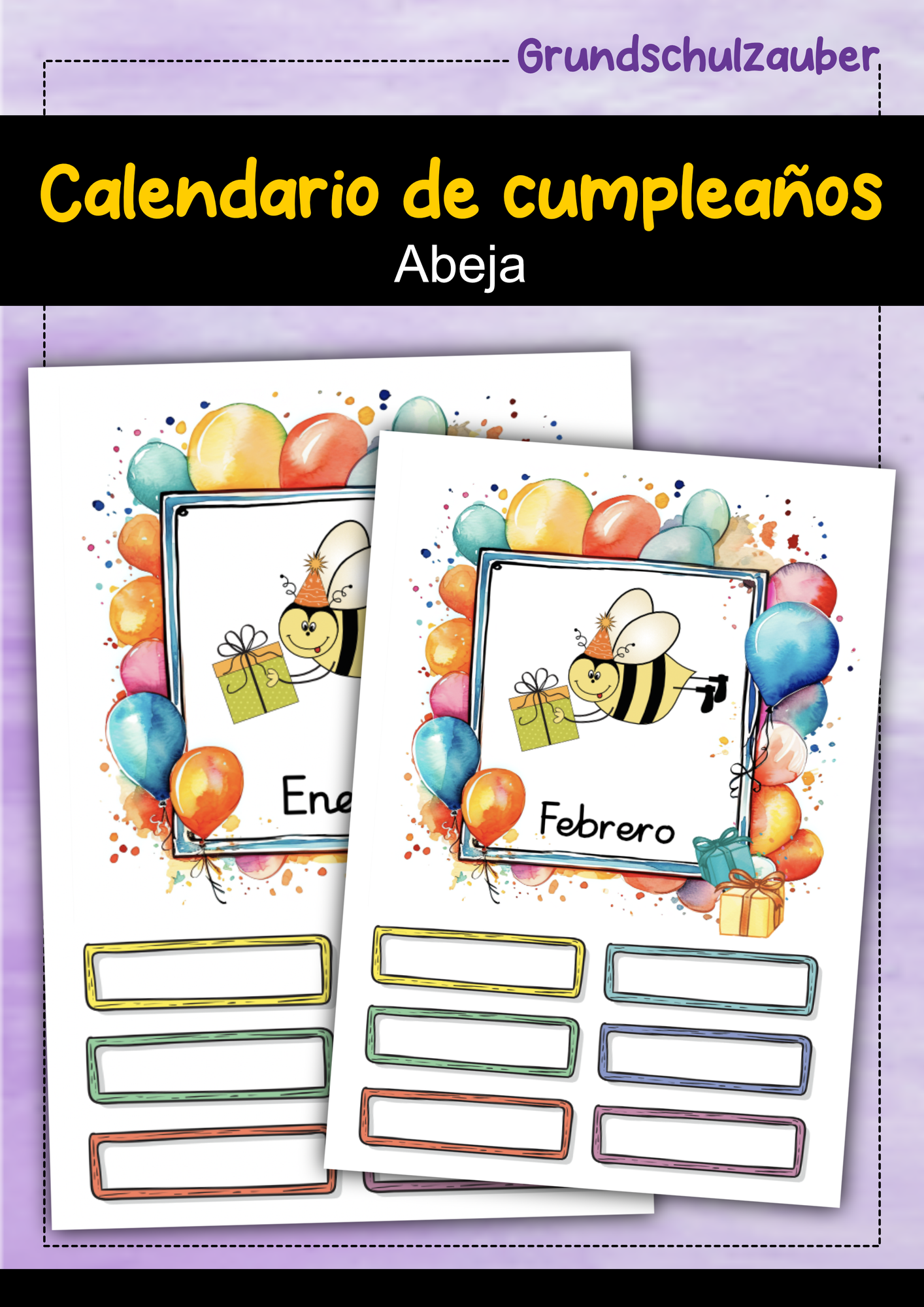 Calendario de cumpleaños Abeja - Espacio para 6 nombres (español ...