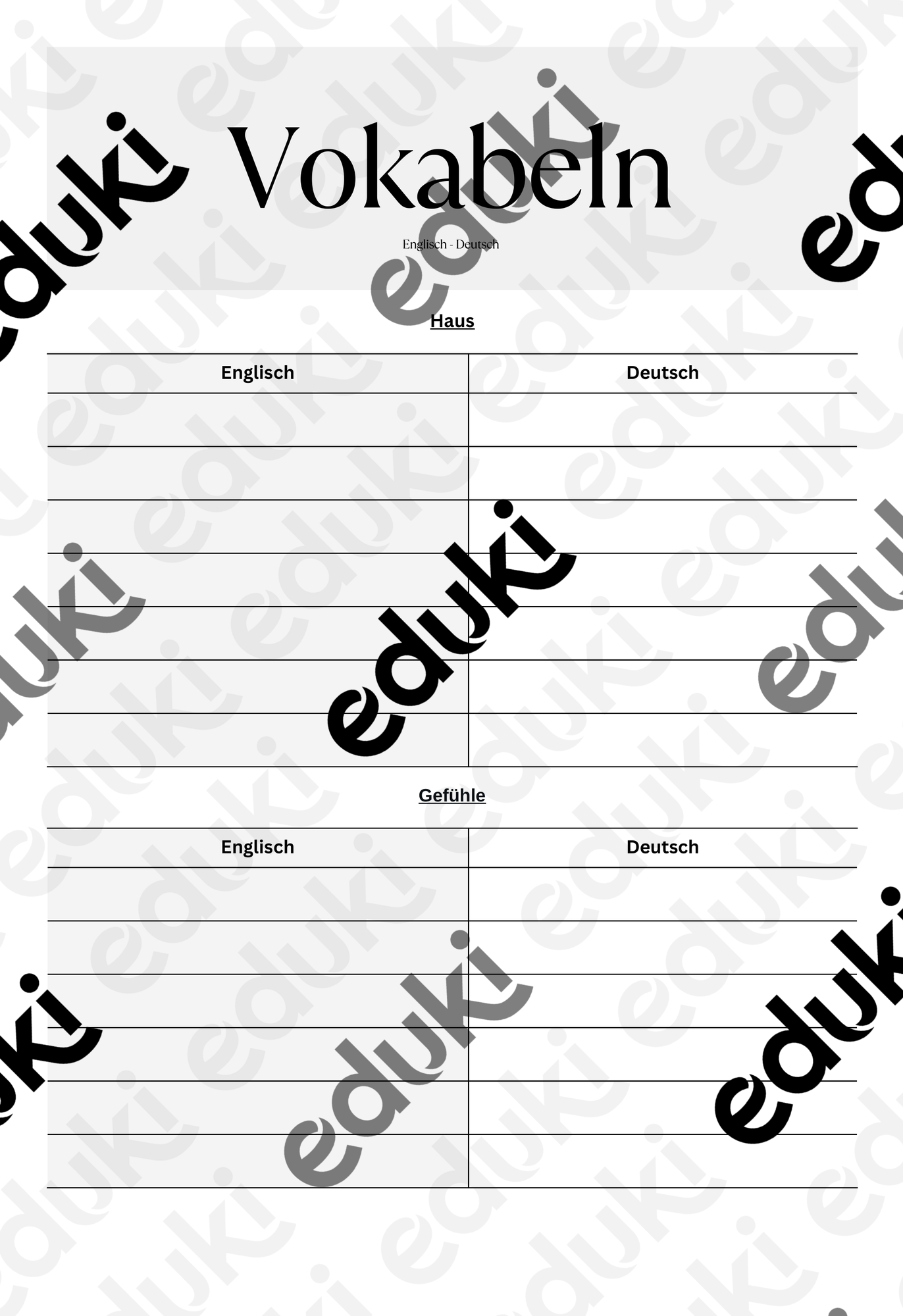 Vokabelliste Englisch - Deutsch Vorlage – Unterrichtsmaterial im Fach ...