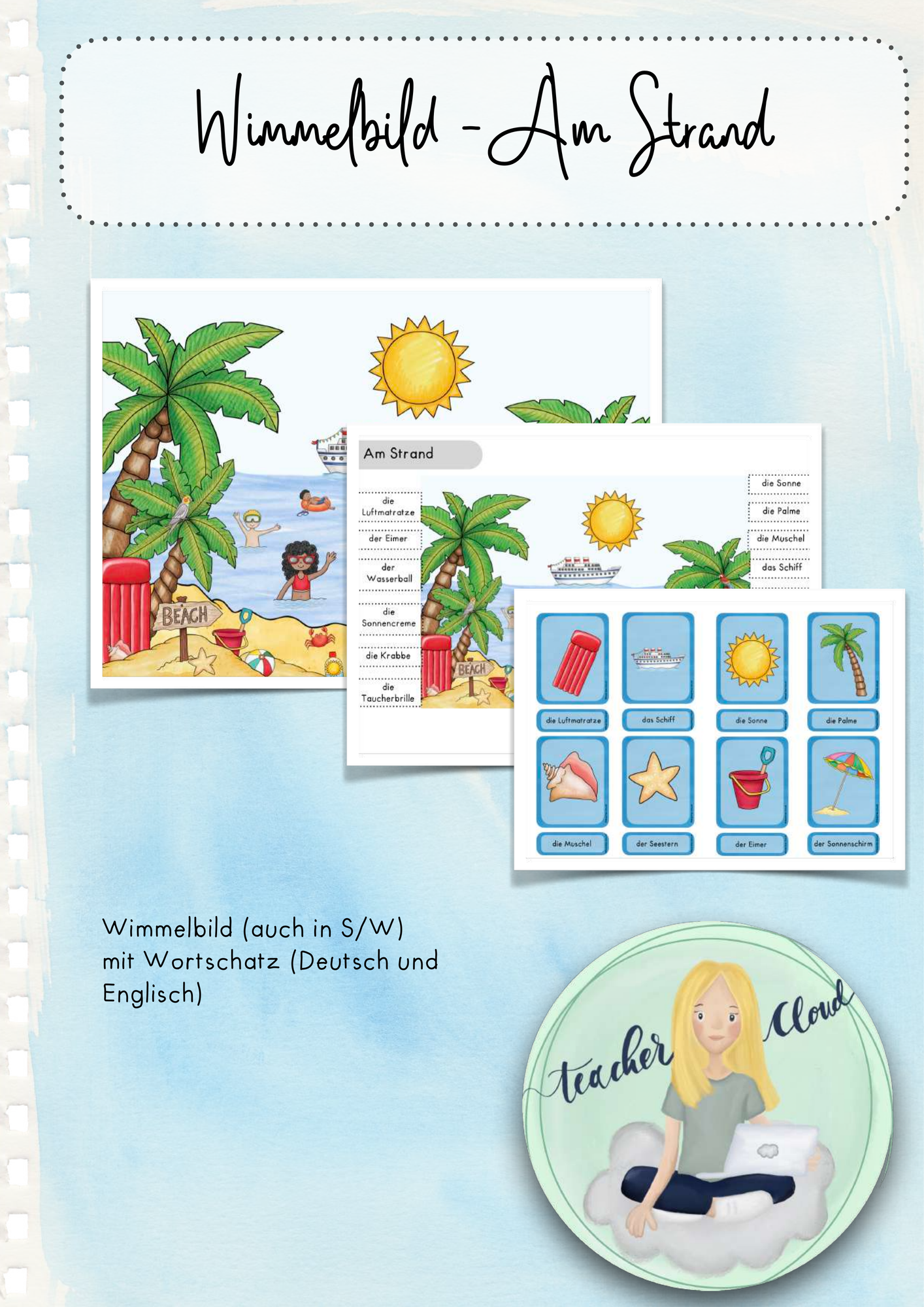 Wimmelbild - Am Strand – Unterrichtsmaterial in den Fächern Deutsch ...