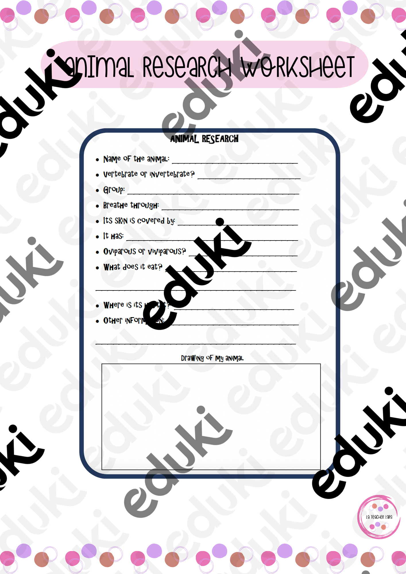 ANIMAL RESEARCH WORKSHEET - material de la siguiente asignatura ...