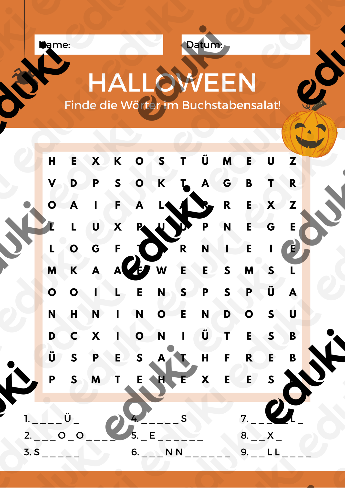 Wörtersuche: Herbst + Halloween – Unterrichtsmaterial im Fach Deutsch