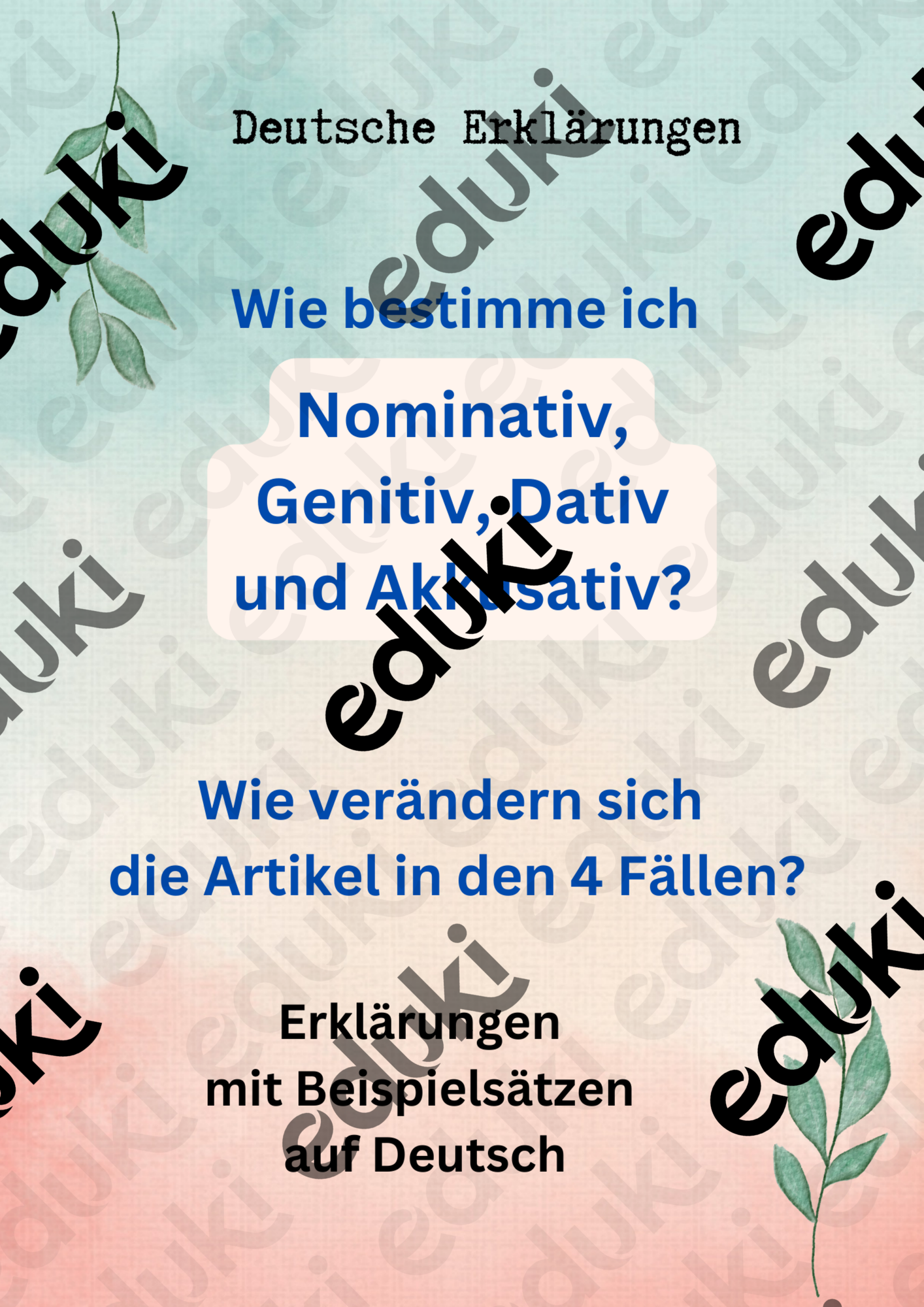 Wie bestimme ich Nominativ, Genitiv, Dativ und Akkusativ ...