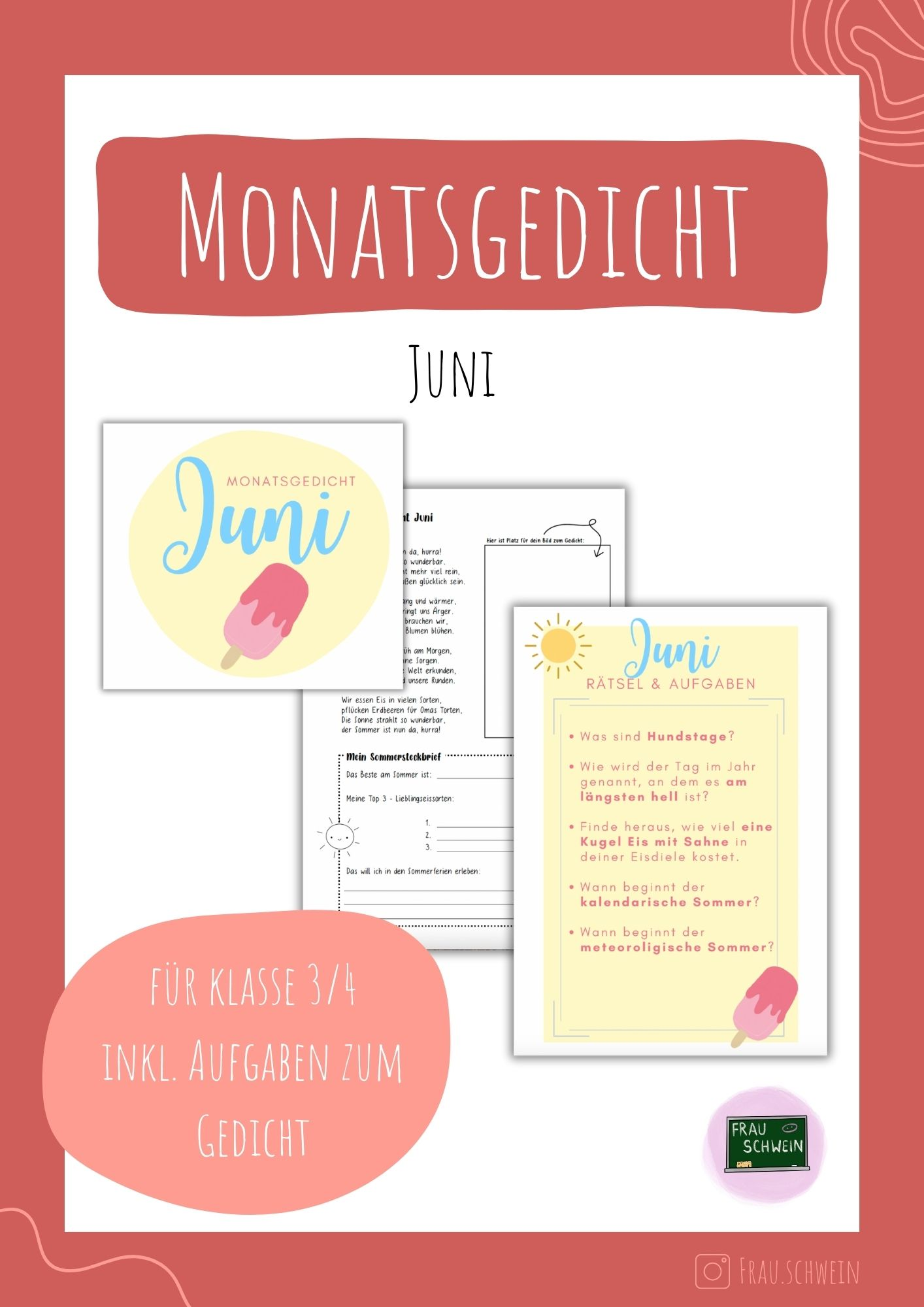 Monatsgedicht Juni (Grundschule Klasse 3/4) Sommer ...