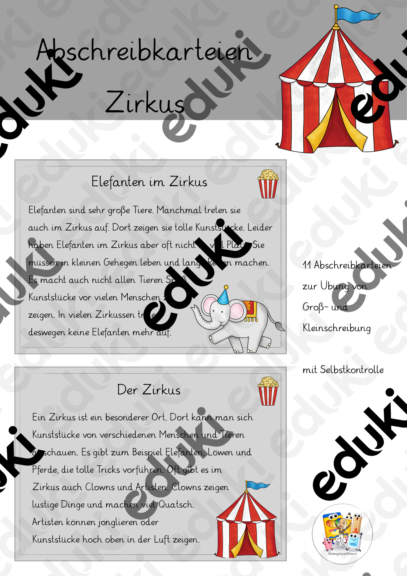 Abschreibkartei Zirkus – Unterrichtsmaterial im Fach Deutsch