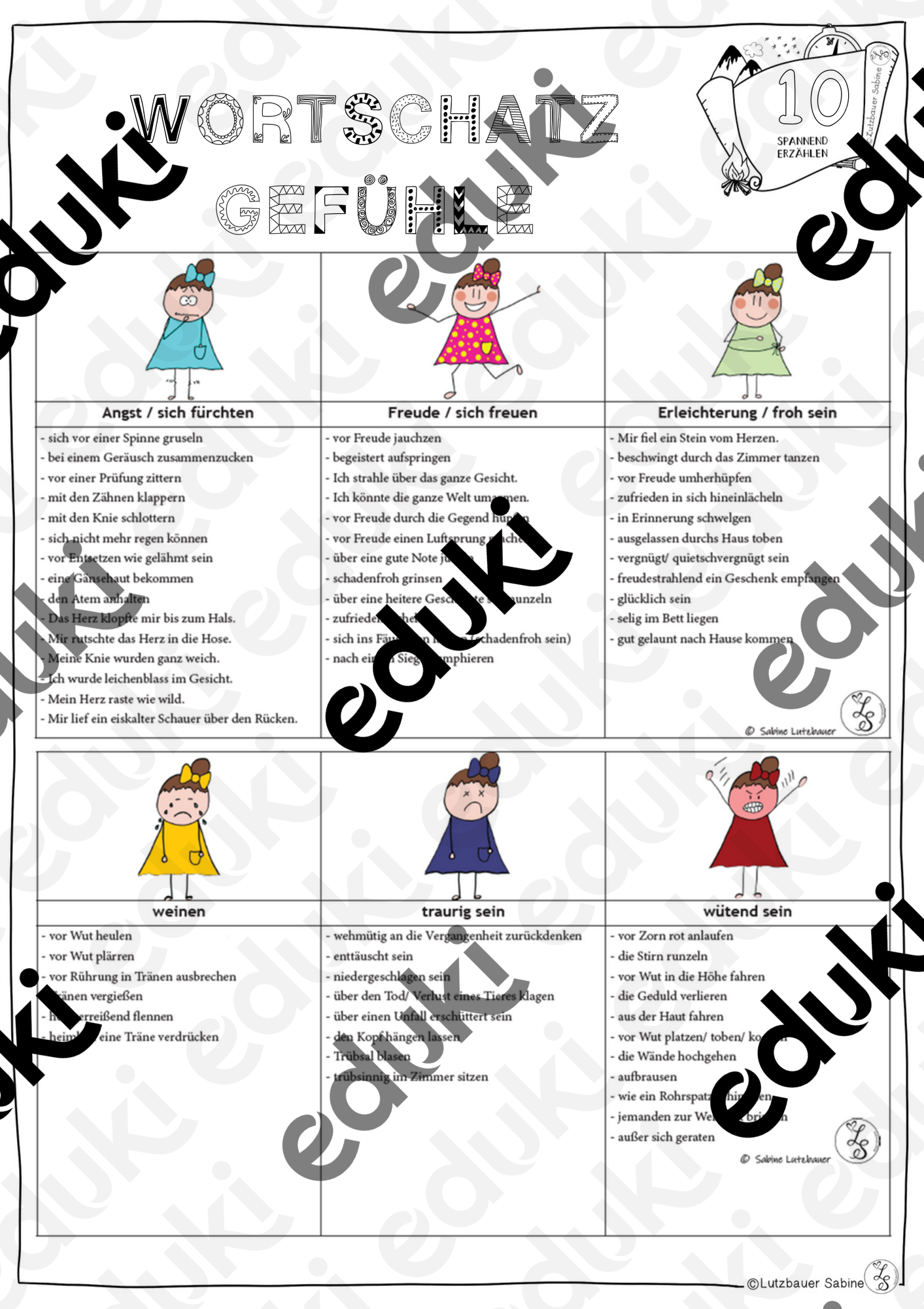 Gefühle - Wortschatz (Übersicht) – Unterrichtsmaterial im Fach Deutsch