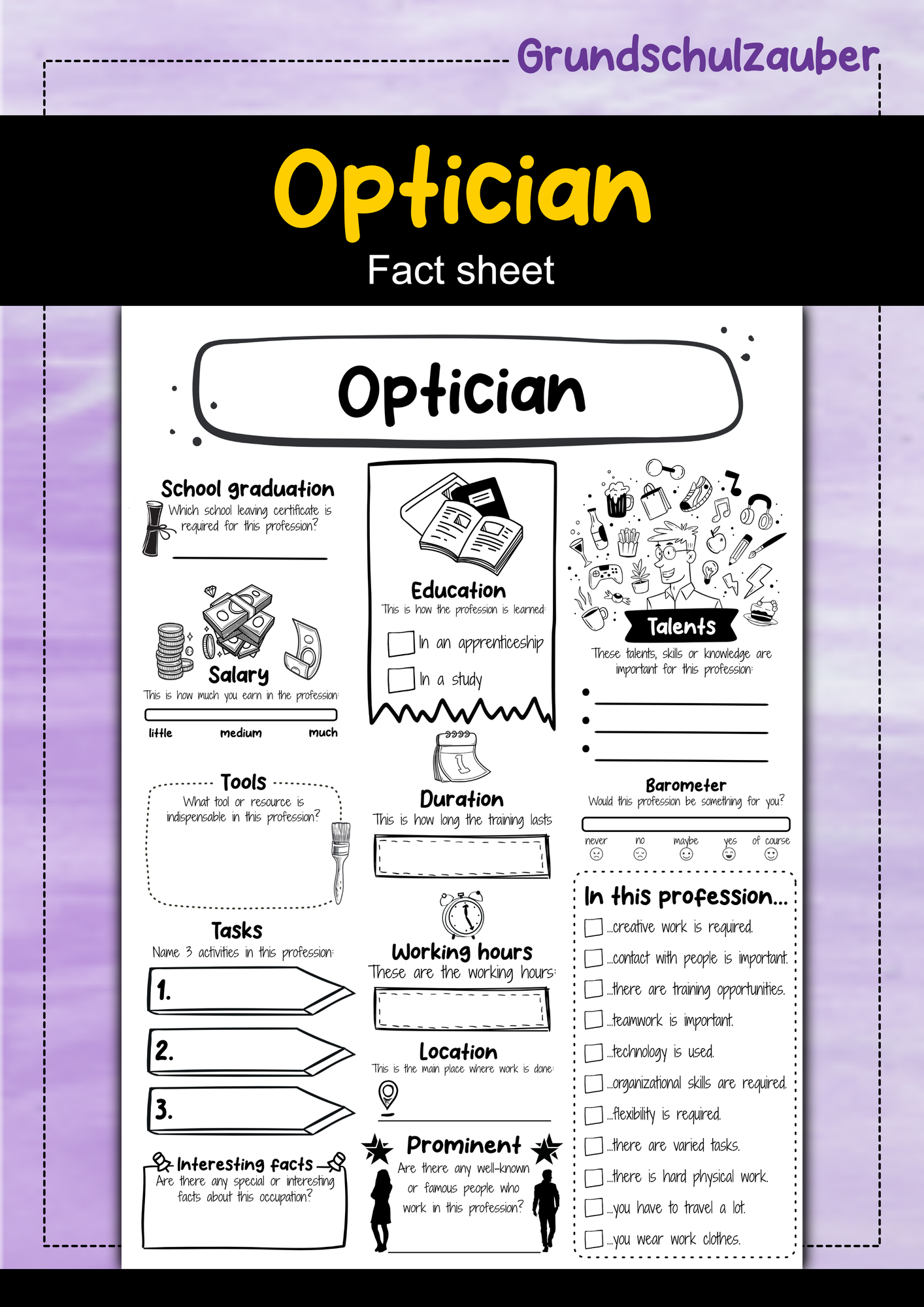 Optician profile fact sheet (English) – Unterrichtsmaterial im Fach ...