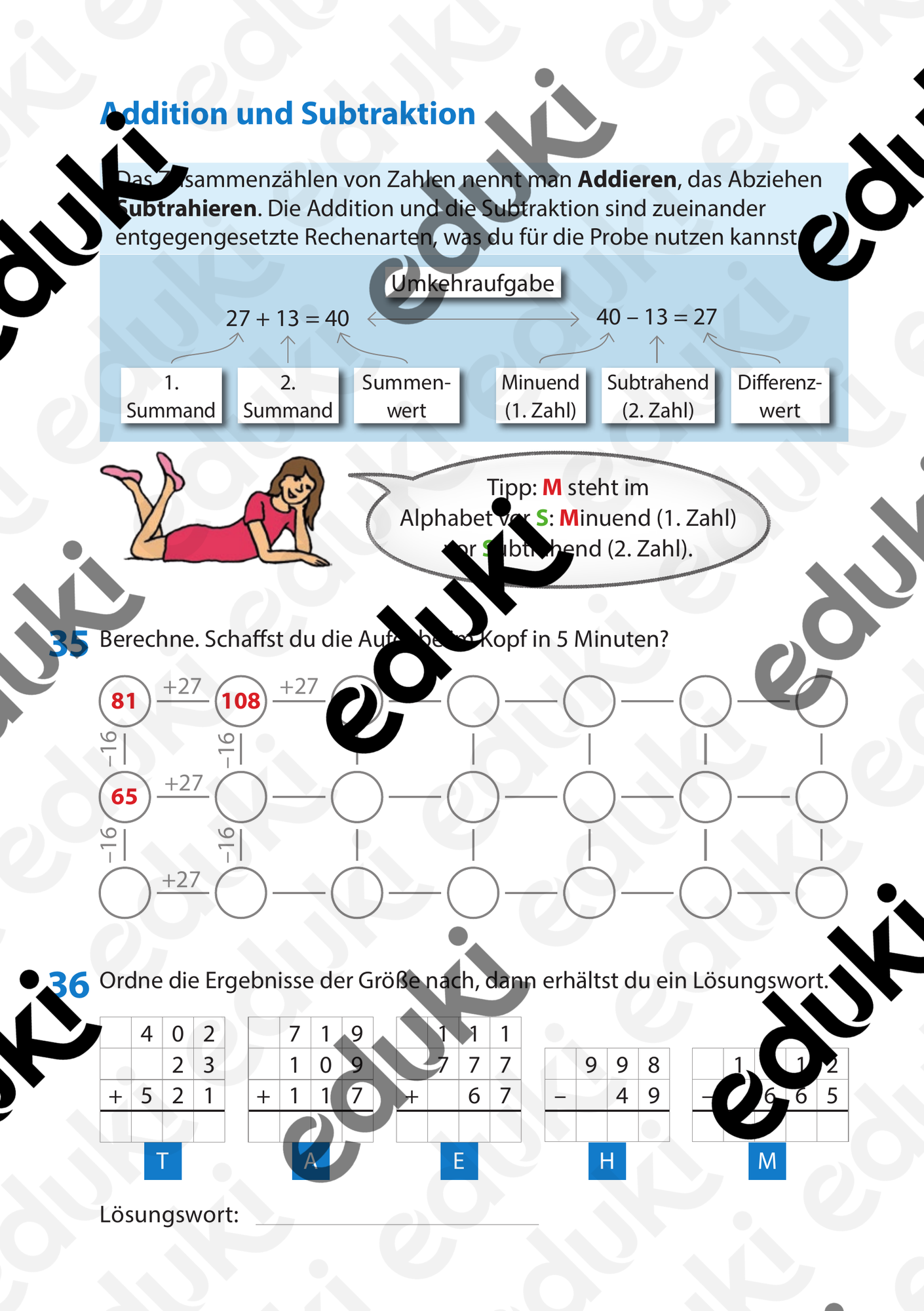 Natürliche Zahlen und Grundrechenarten: Addition und Subtraktion ...