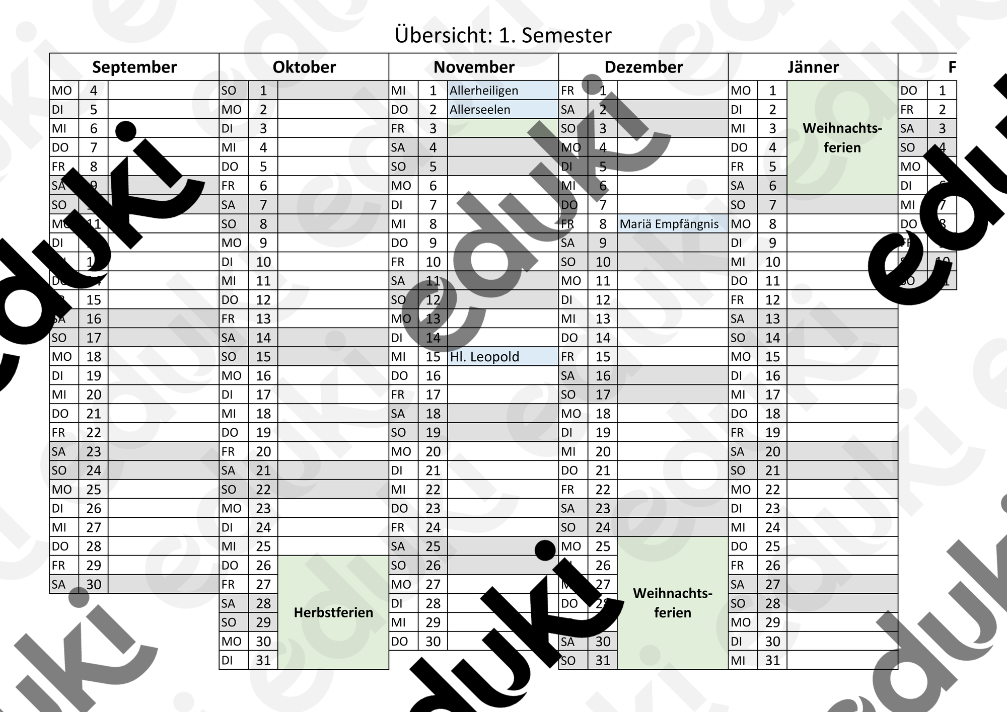 Semester-Kalender 2023-24 (Din A3) – Unterrichtsmaterial im Fach ...
