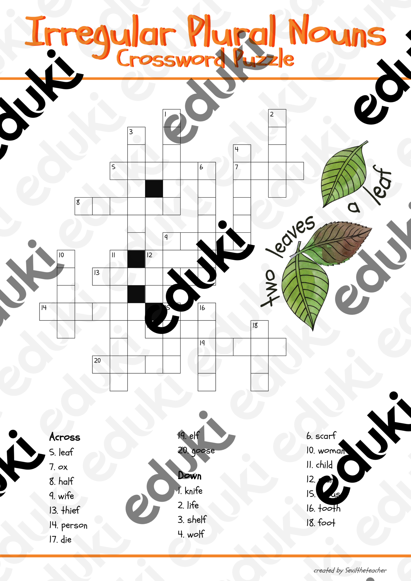 Irregular Plural Nouns, Crossword Puzzle – Unterrichtsmaterial im Fach ...