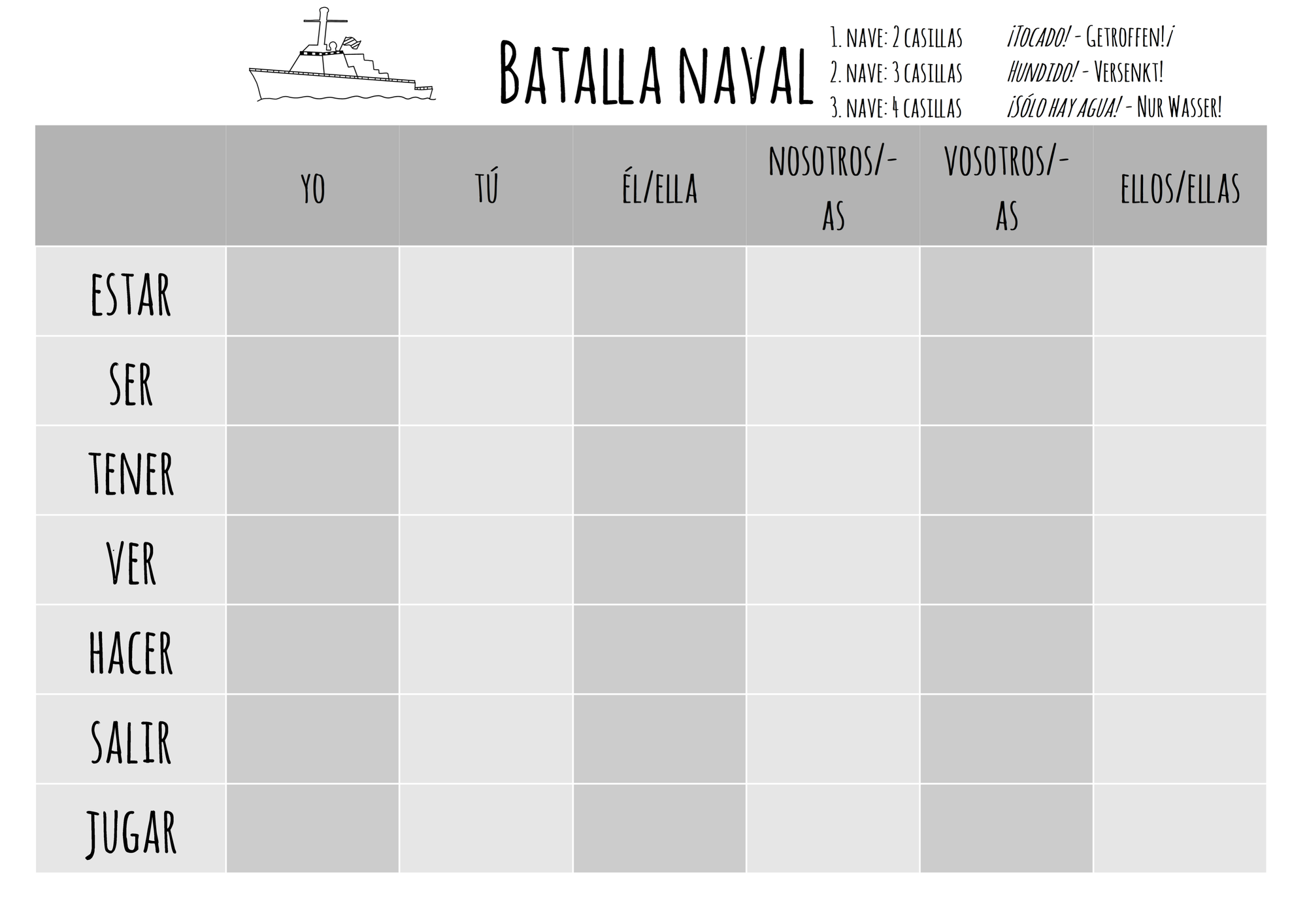 batalla naval - Schiffe versenken – Unterrichtsmaterial im Fach Spanisch