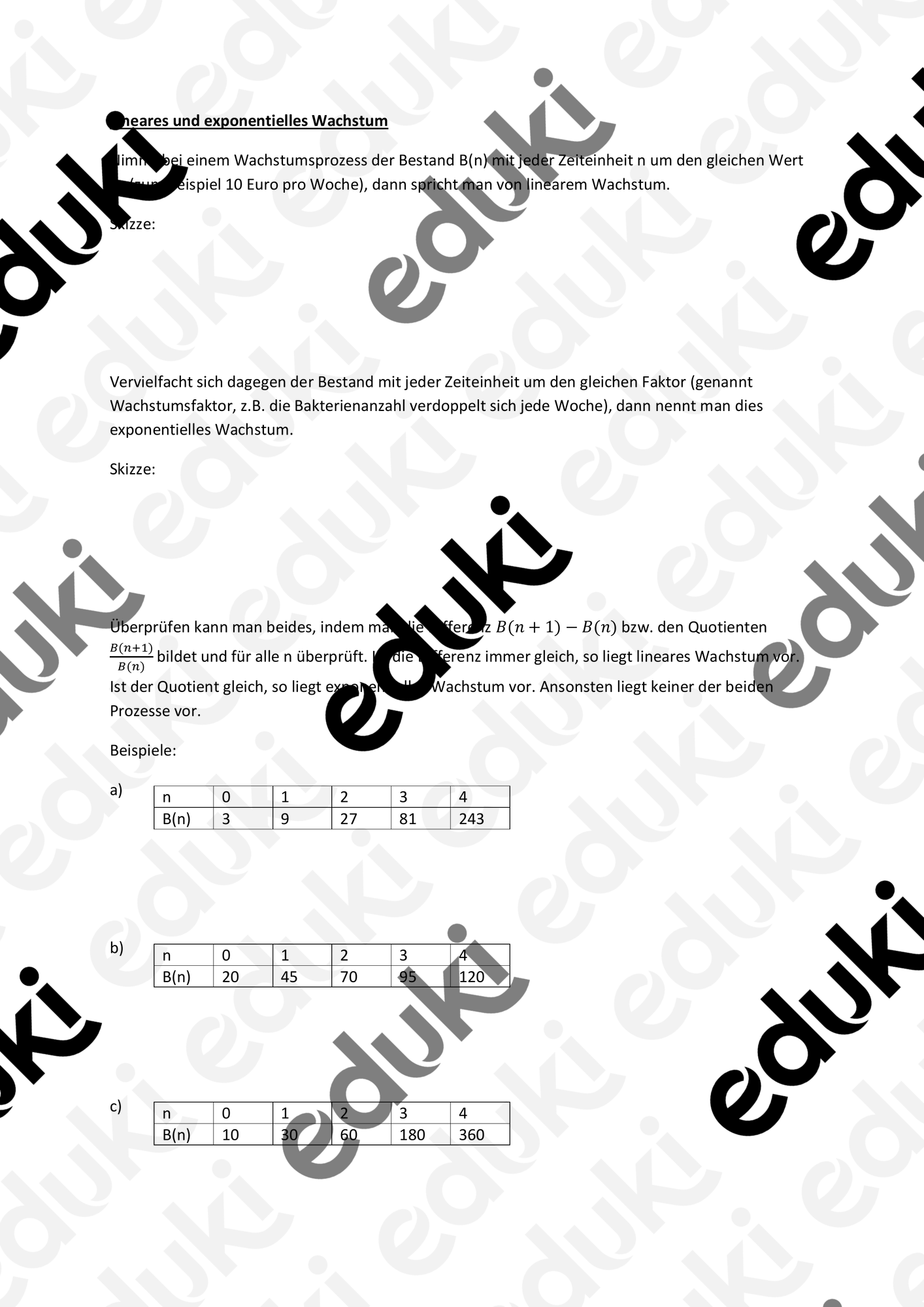 Info- und Arbeitsblatt lineares und exponentielles Wachstum ...