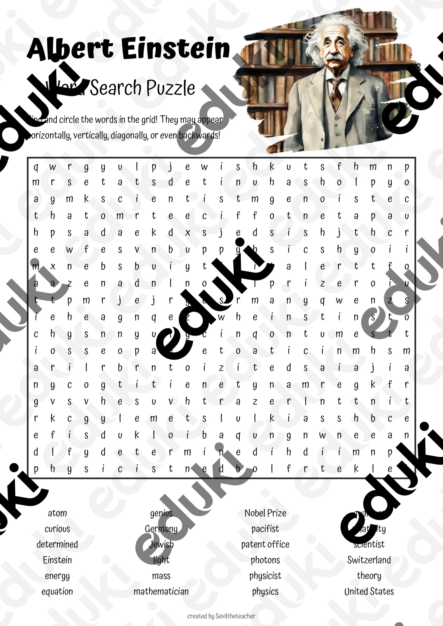 Albert Einstein Word Search Puzzle – Unterrichtsmaterial im Fach Englisch