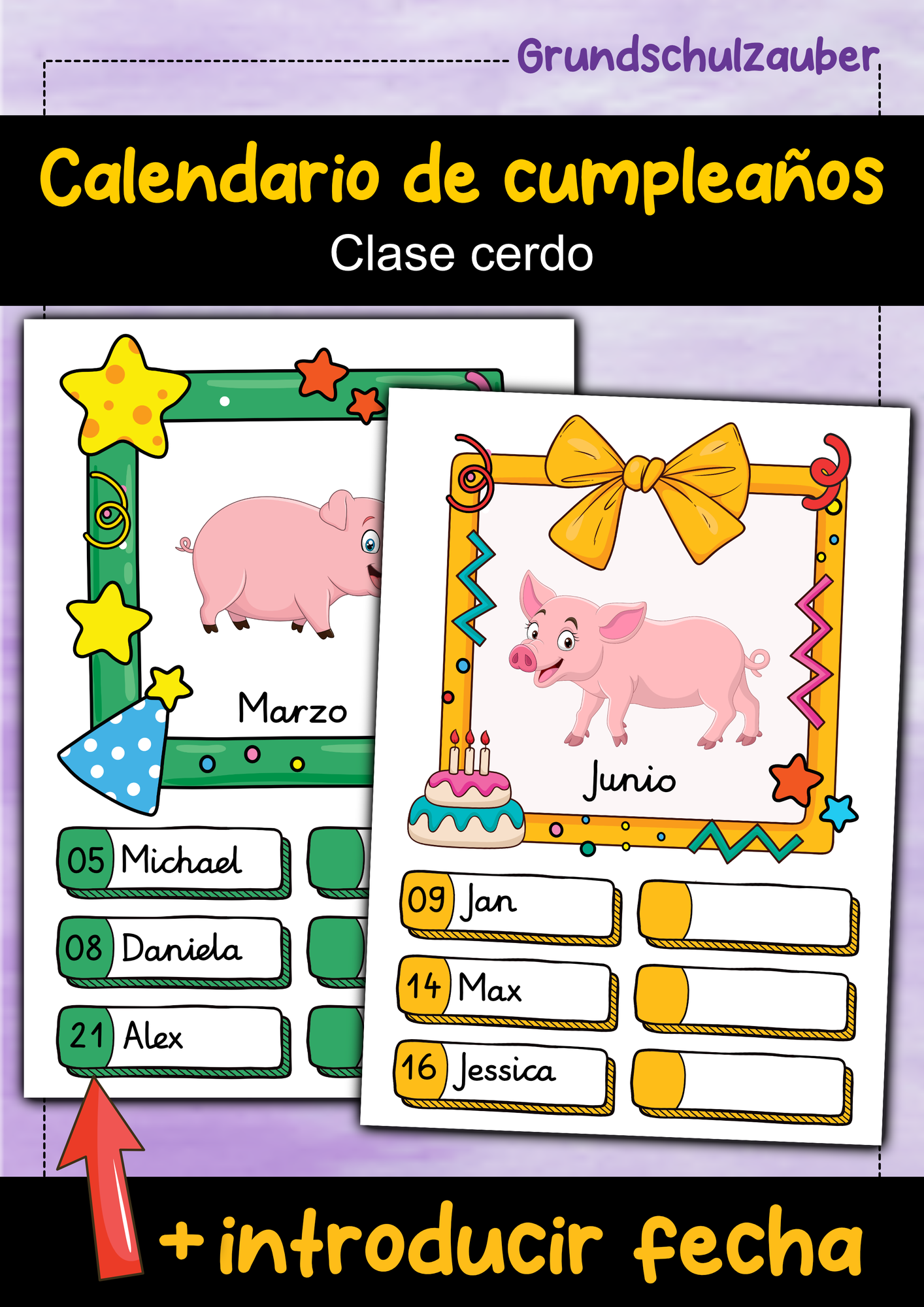 Calendario de cumpleaños - Clase cerdo (Español) – Unterrichtsmaterial ...