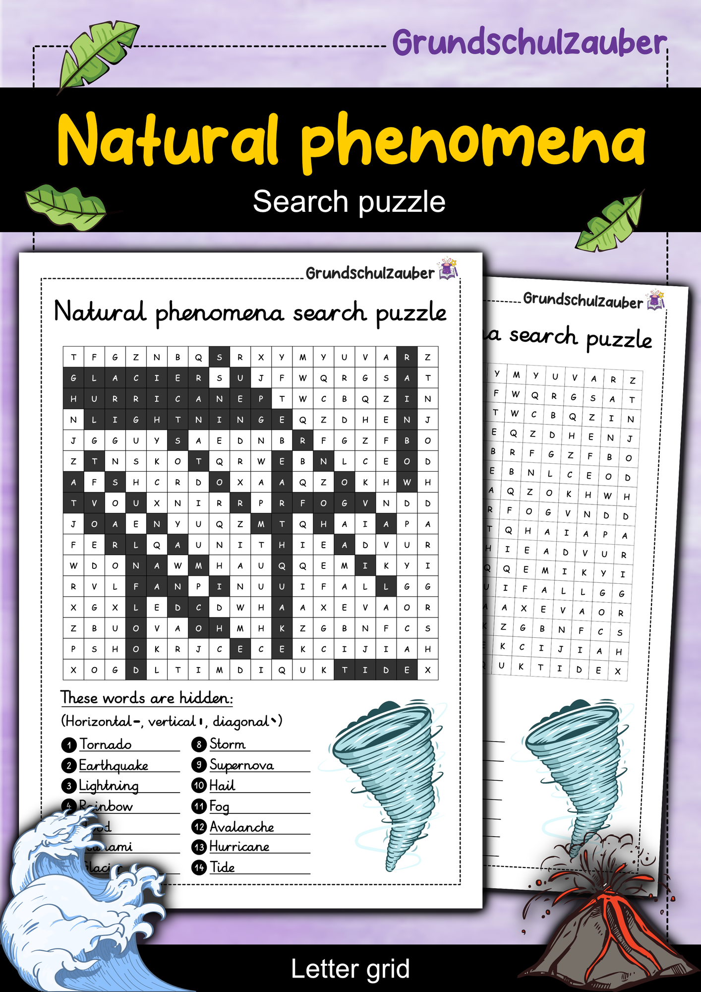 Natural phenomena search puzzle - letter grid (English ...