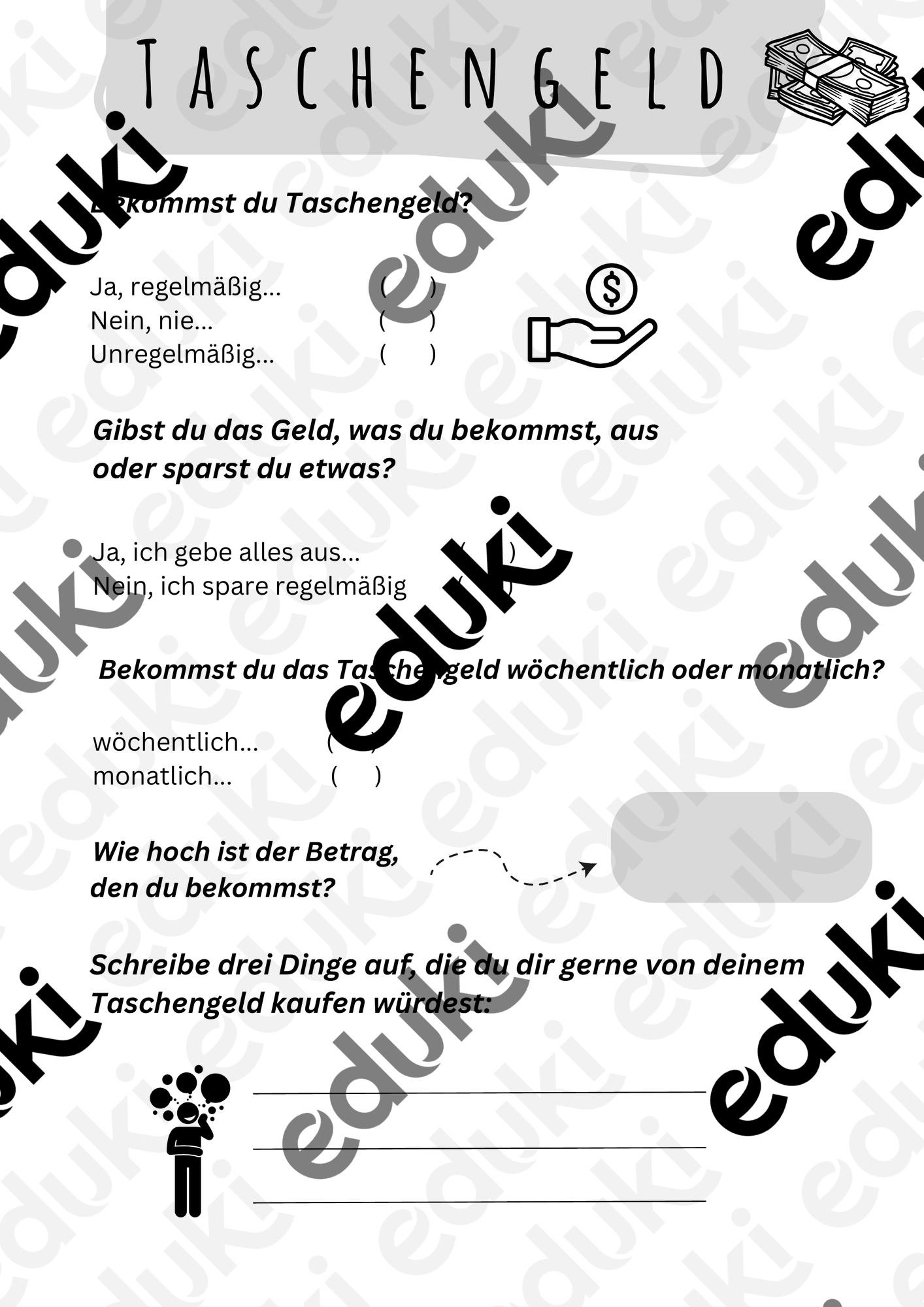 Fragebogen Taschengeld – Unterrichtsmaterial im Fach Wirtschaft