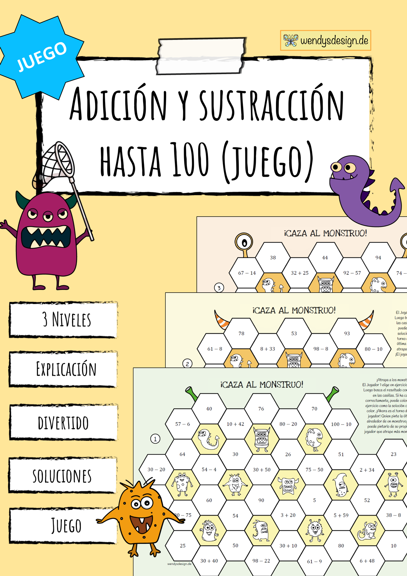 Sumas y restas hasta el 100 - Juego - material de la siguiente ...