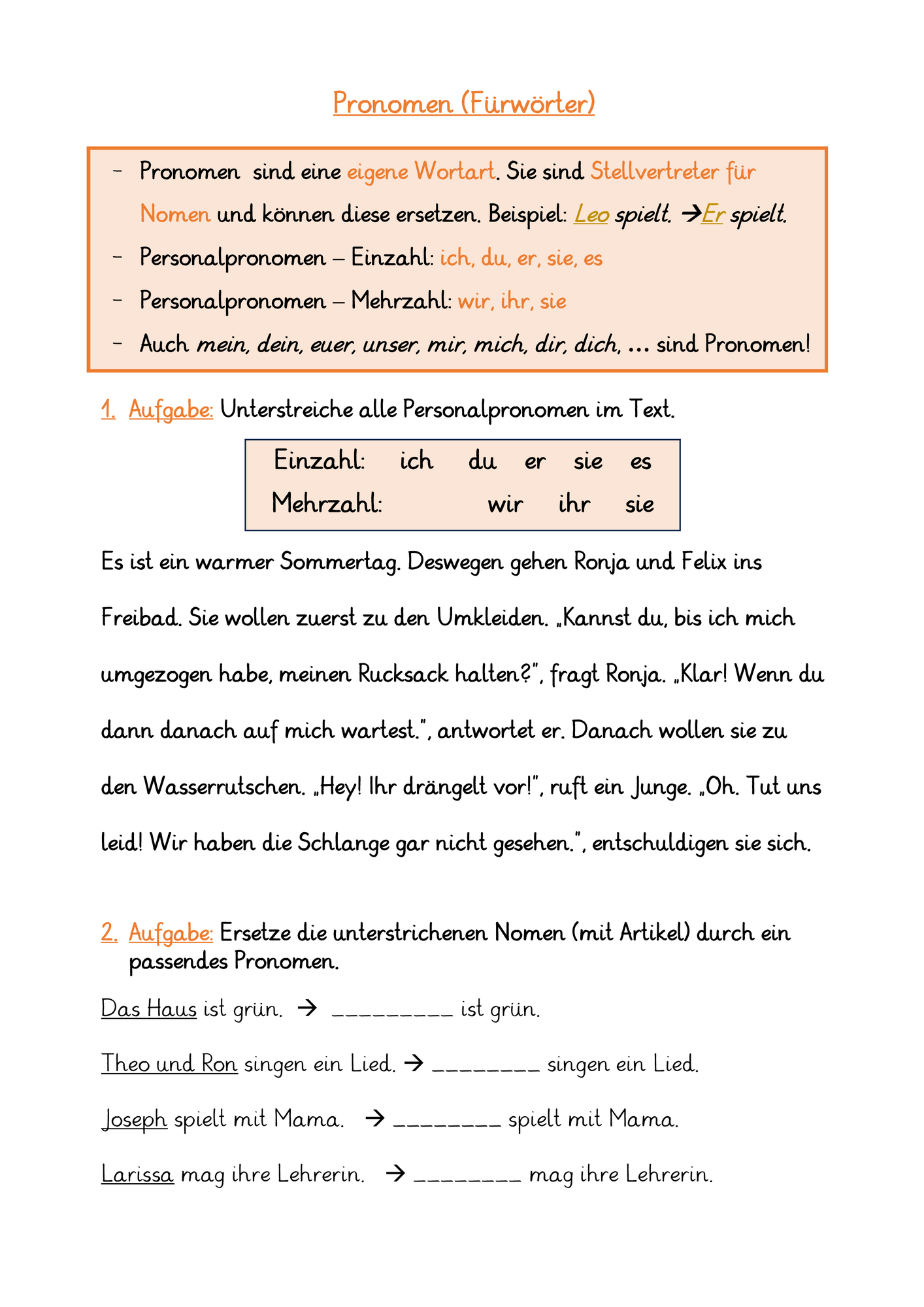 Pronomen (Fürwörter) – Unterrichtsmaterial im Fach Deutsch