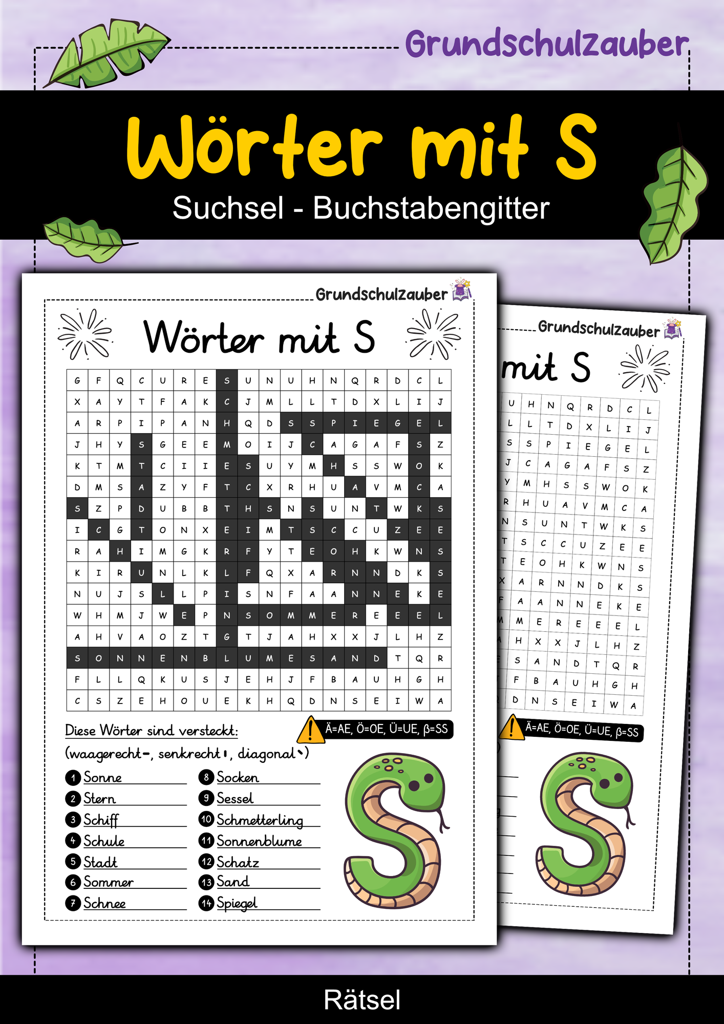 Wörter mit S Suchsel - Buchstabengitter – Unterrichtsmaterial in den ...