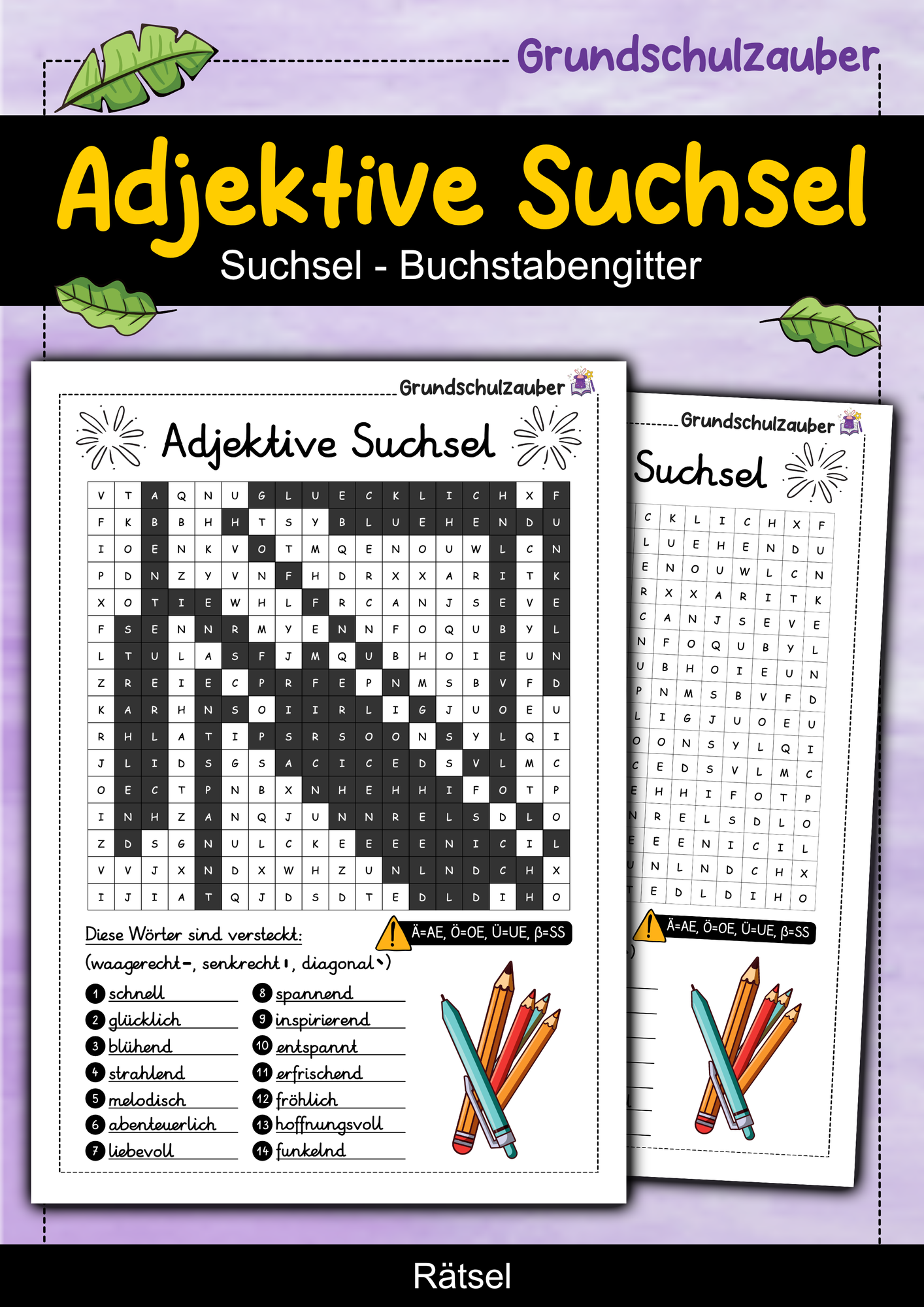 Adjektive Suchsel - Buchstabengitter – Unterrichtsmaterial in den ...