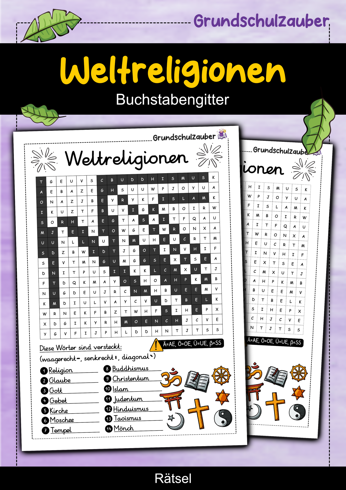 Weltreligionen Suchsel - Buchstabengitter – Unterrichtsmaterial in den ...