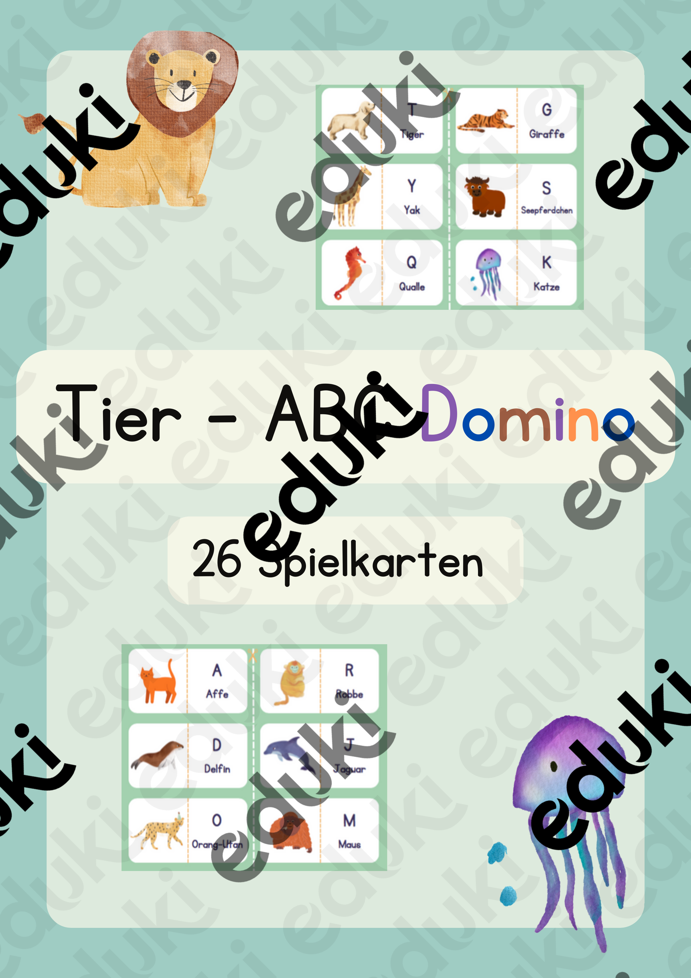 Tier-ABC Domino Lesespiel mit 26 Spielkarten – Unterrichtsmaterial im ...