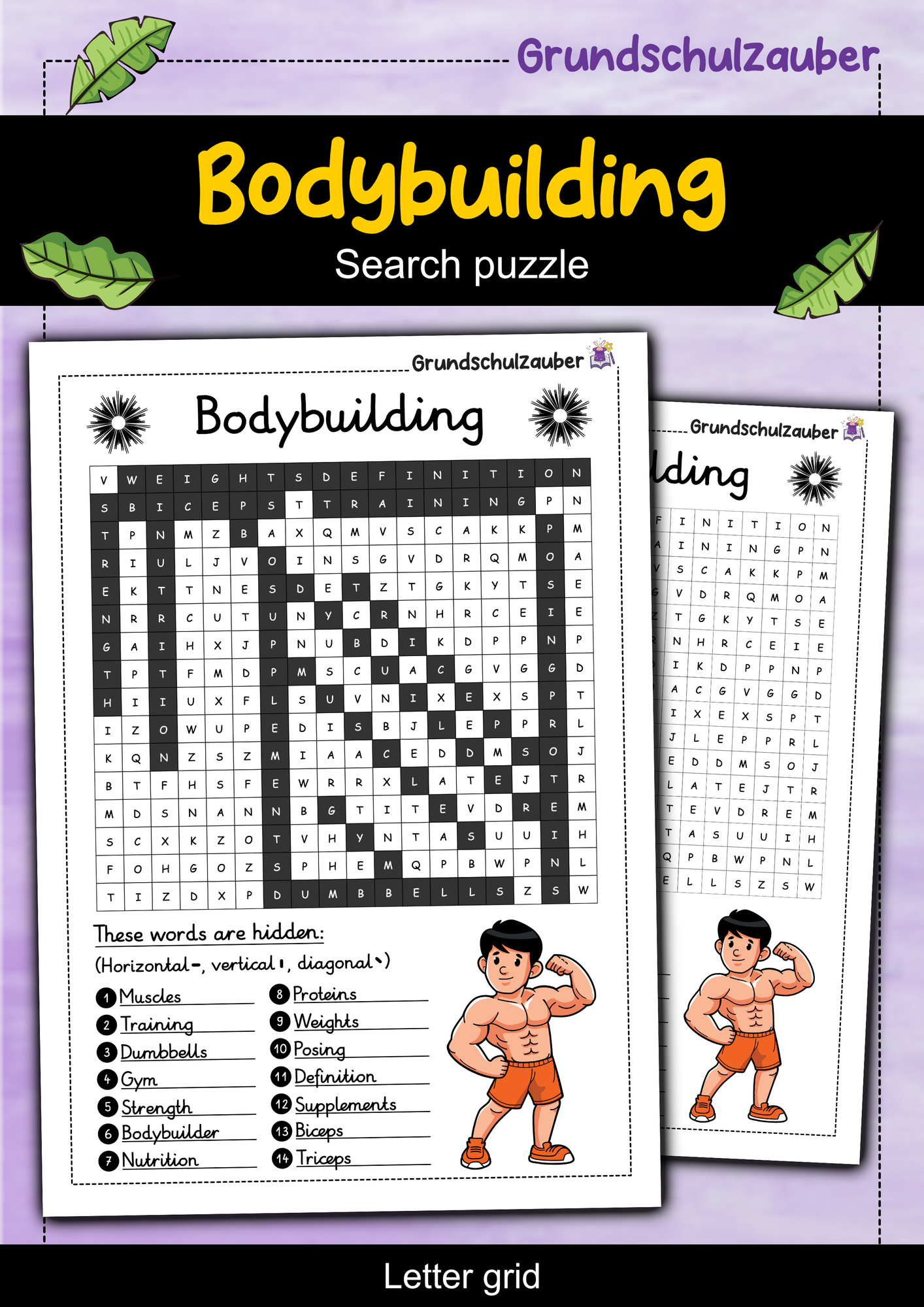 Bodybuilding search puzzle - letter grid (English ...