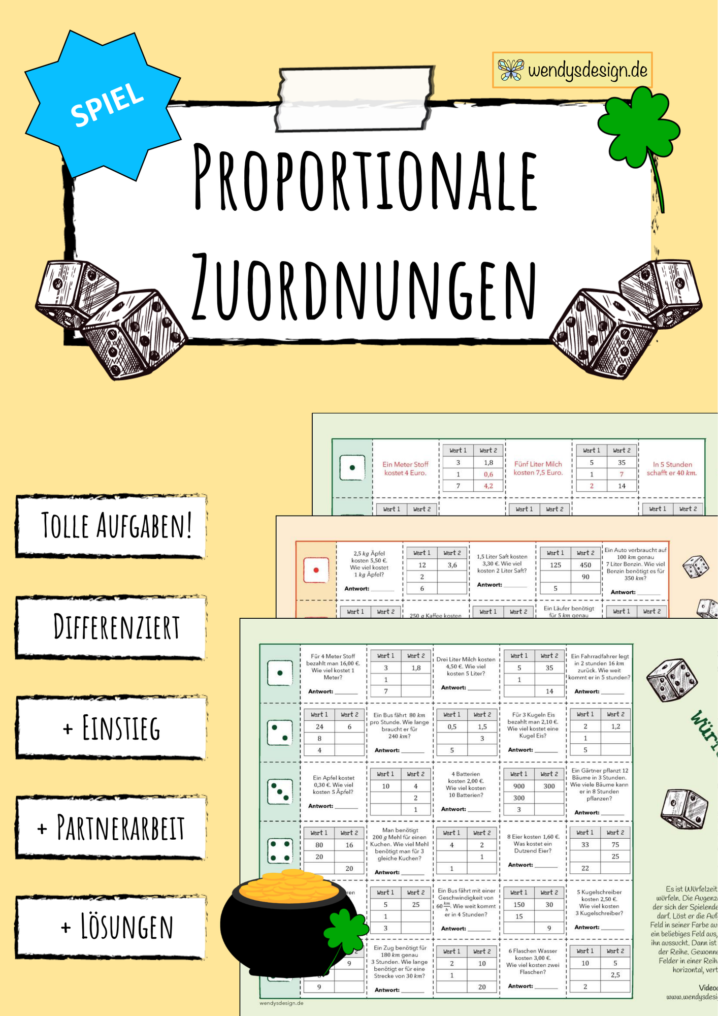 Proportionale ZUORDNUNGEN (Dreisatz) - Spiel – Unterrichtsmaterial im ...