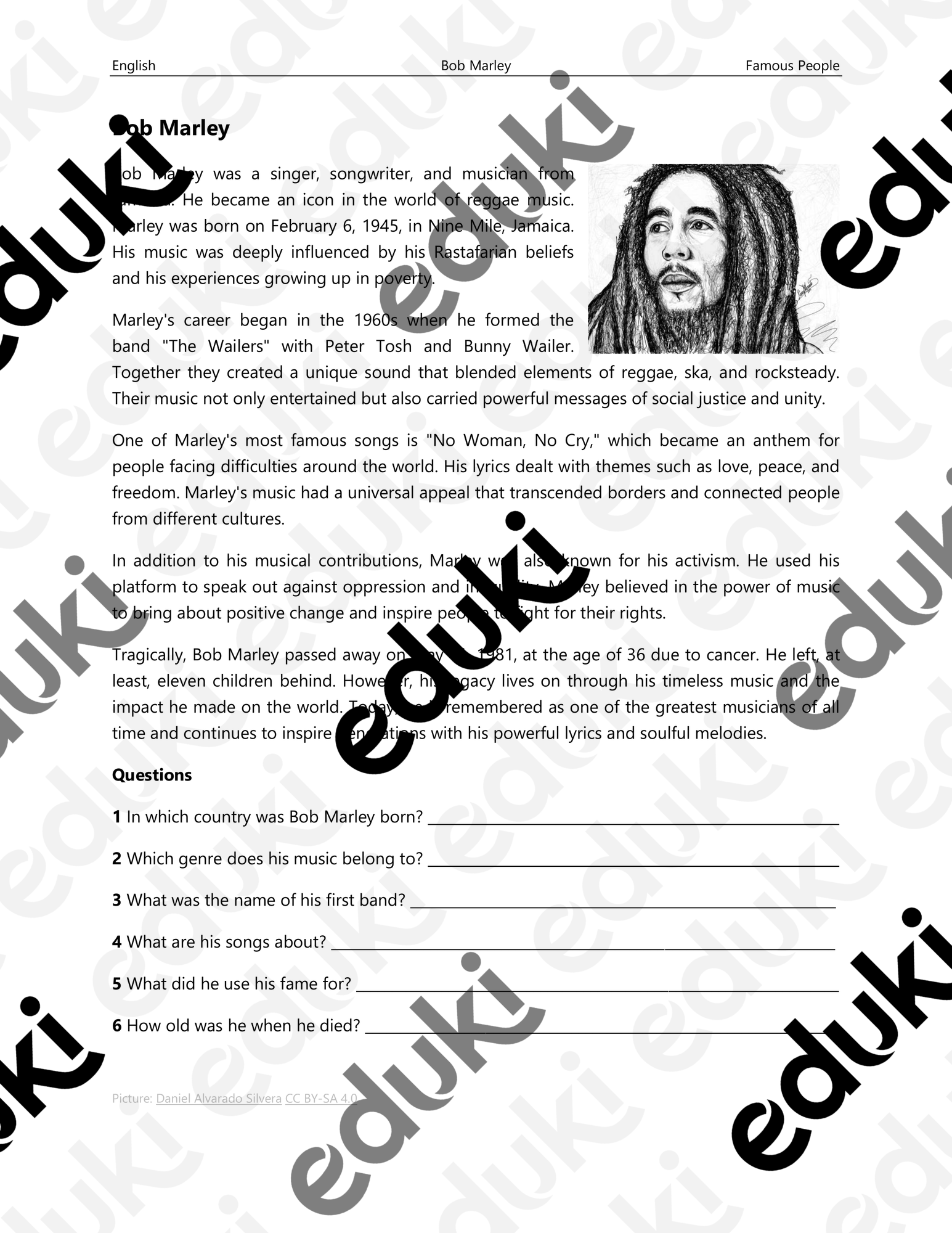 Bob Marley – Biography and Profile – Unterrichtsmaterial im Fach Englisch