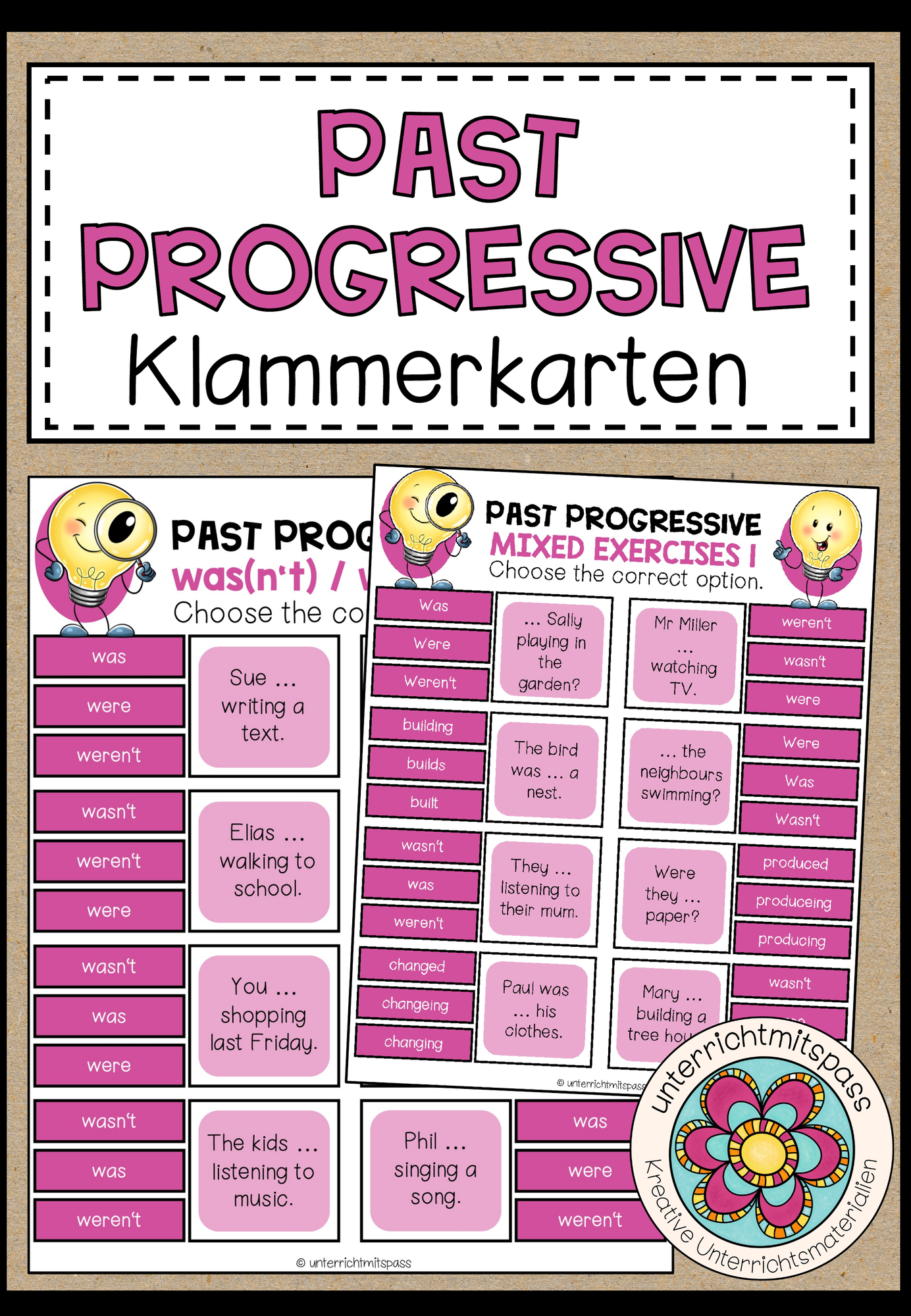PAST PROGRESSIVE - Klammerkarten – Unterrichtsmaterial im Fach Englisch