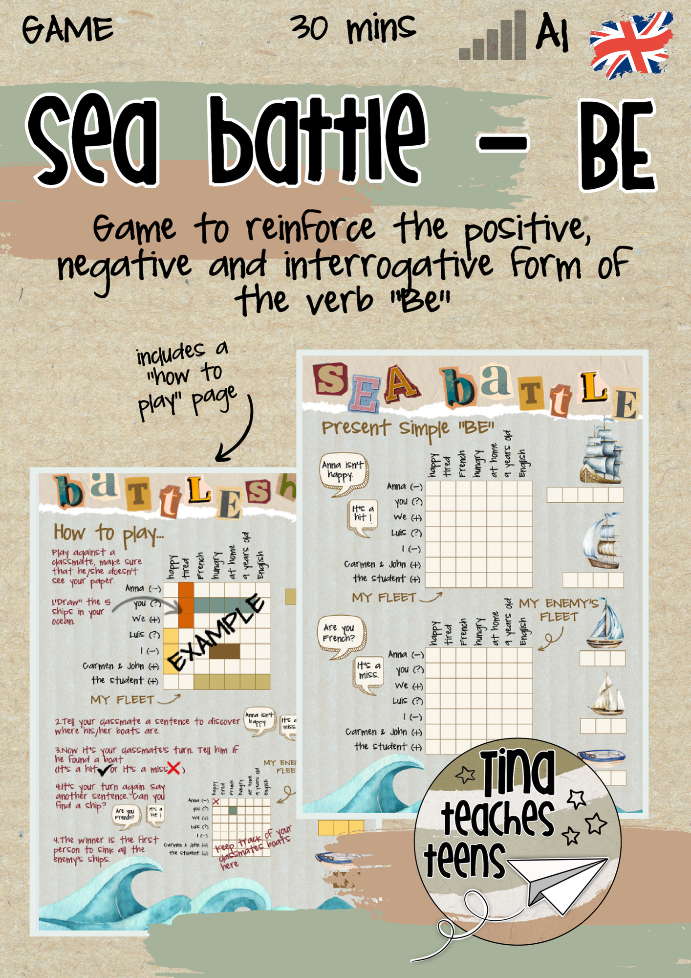 Battleship / Schiffe versenken - Verb "to be" – Unterrichtsmaterial im ...