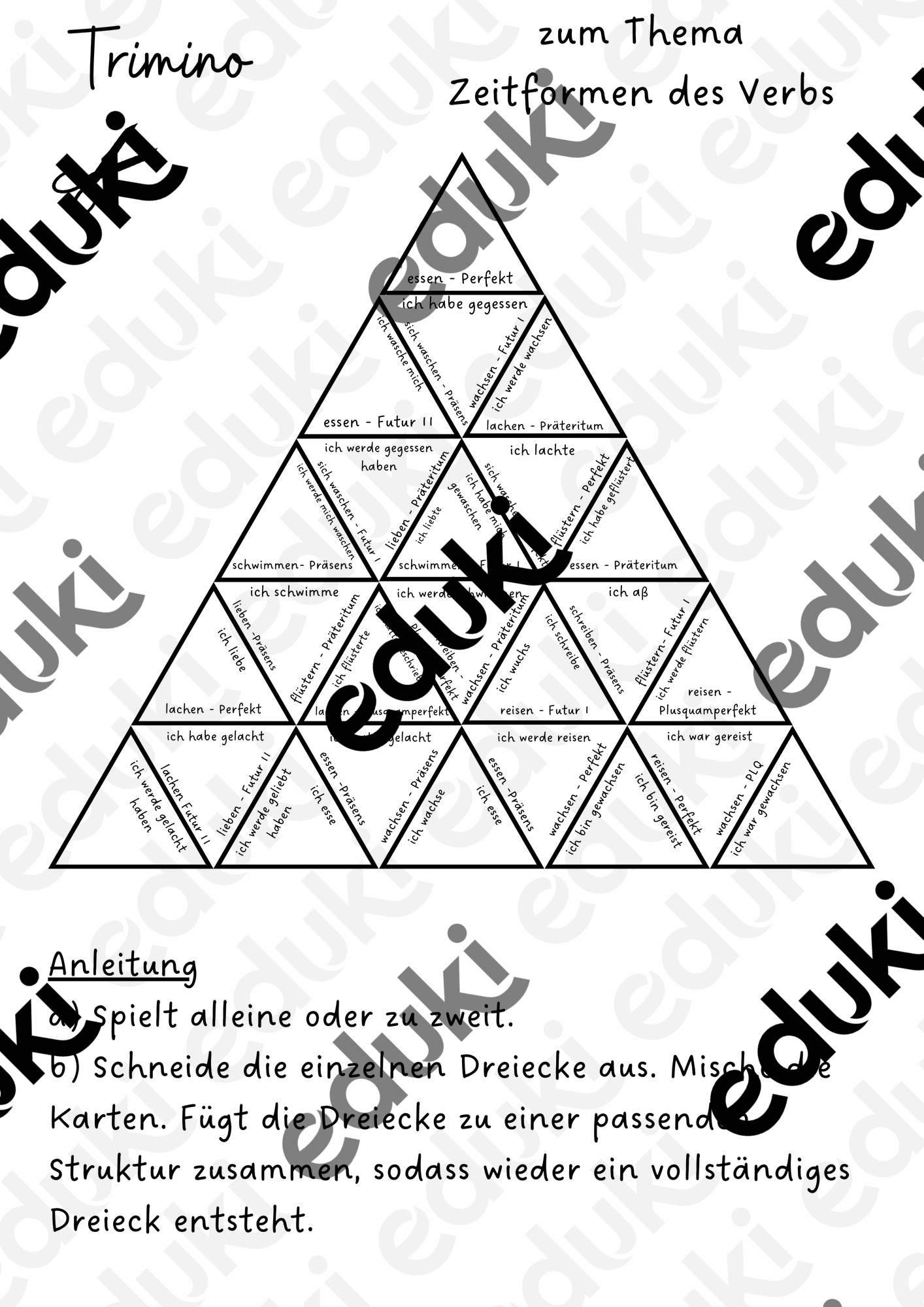 Trimino Zeitformen des Verbs – Unterrichtsmaterial im Fach Deutsch