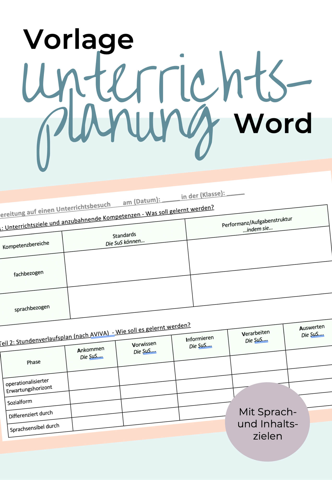 Vorlage Unterrichtsplanung Word – Unterrichtsmaterial im Fach ...