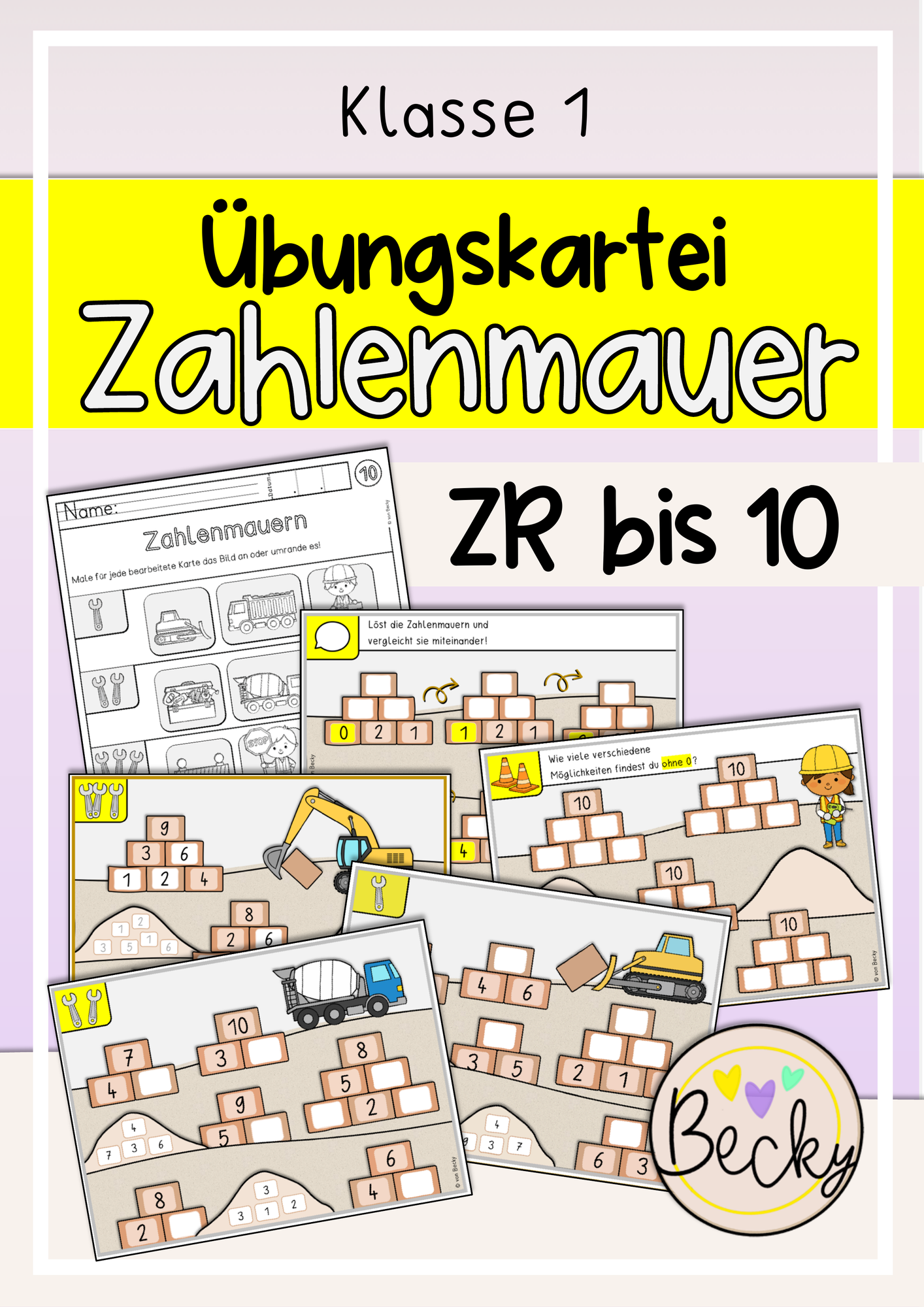 Zahlenmauern Kartei (ZR 10) – Unterrichtsmaterial im Fach Mathematik